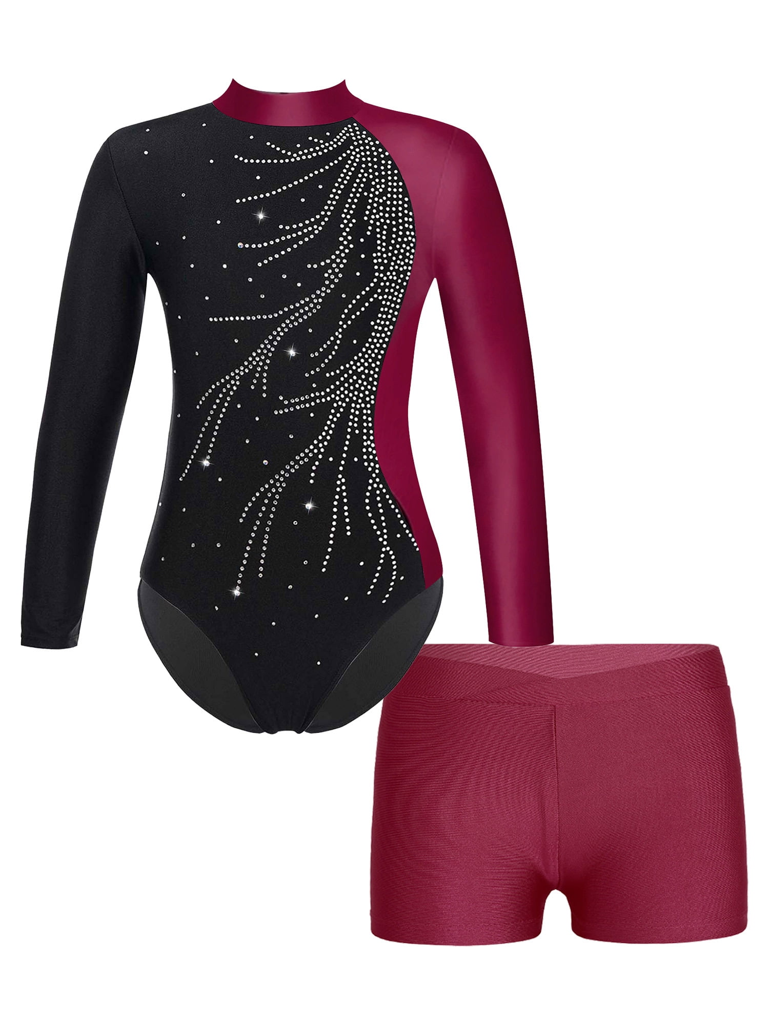 YiZYiF Kid Girls Mock Neck Gymnastics Dance Leotard with Shorts Outfit ...