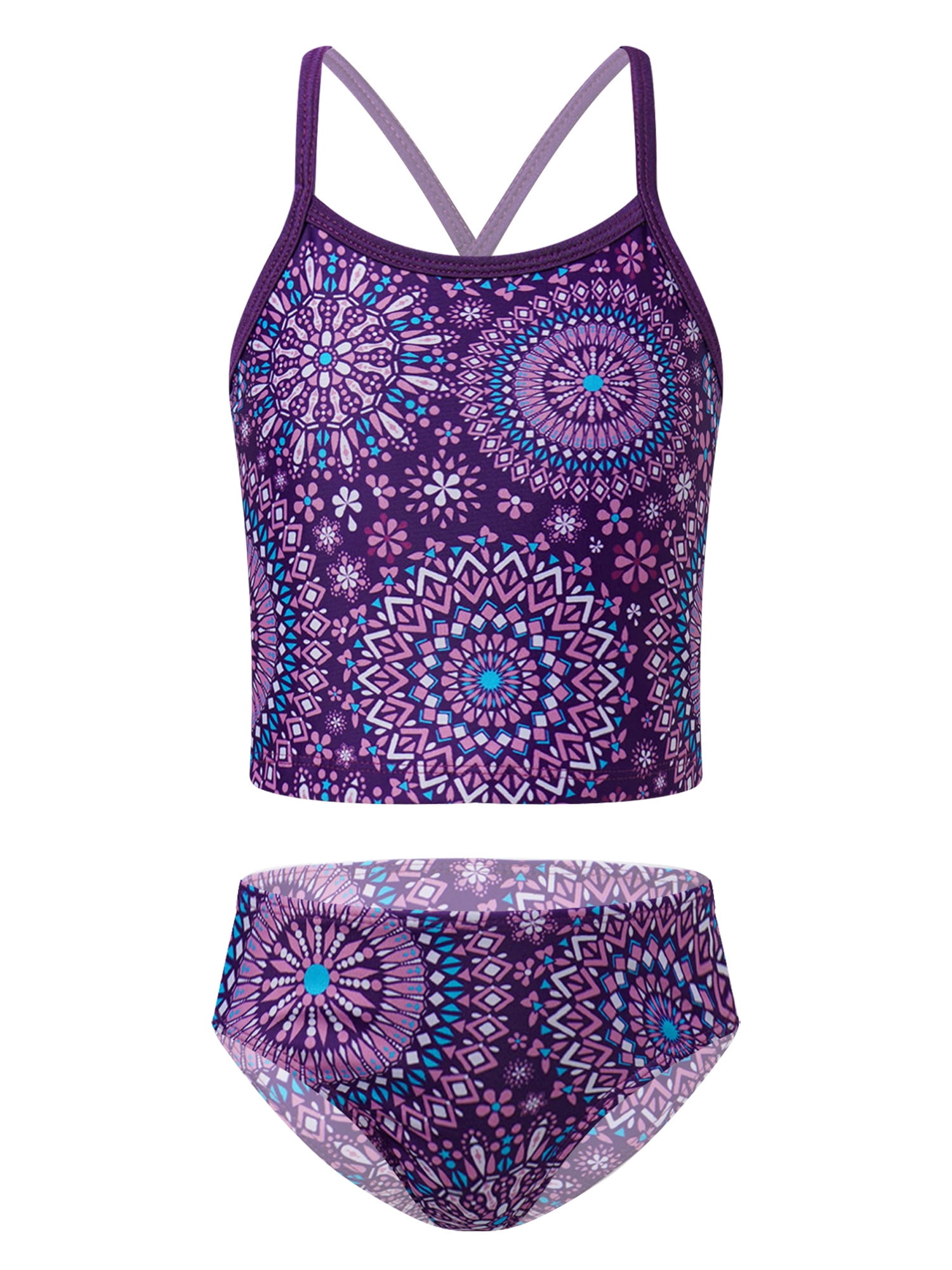 YiZYiF Kids Big Little Girls Two Piece Swimsuit Flowers Pattern Printed ...