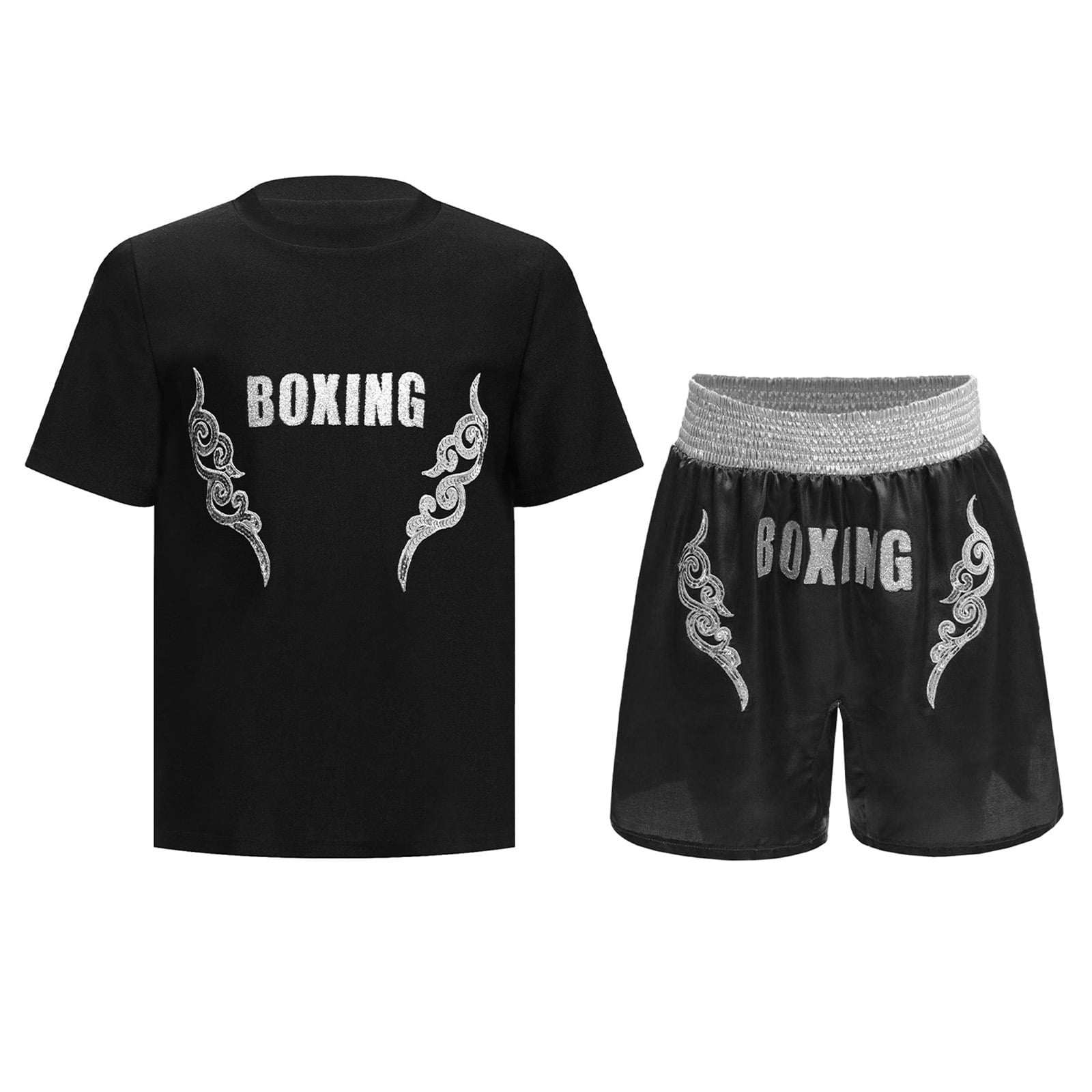 YiZYiF Kids Boys Boxing Outfit T-shirt with Boxer Shorts Fight Training ...