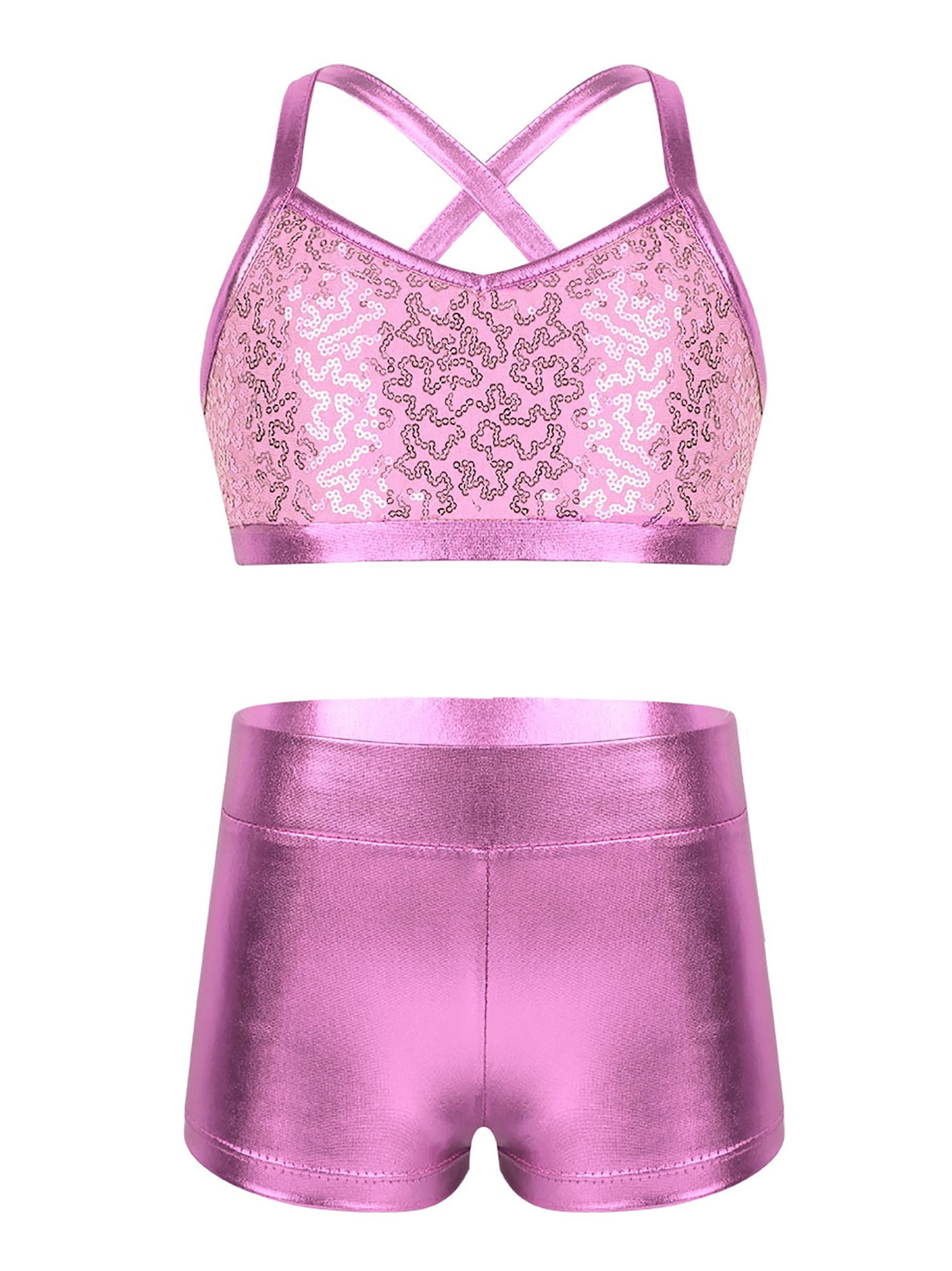 YiZYiF Kids Girls 2PCS Ballet Dance Tankini Outfit Sequins Crop Top ...