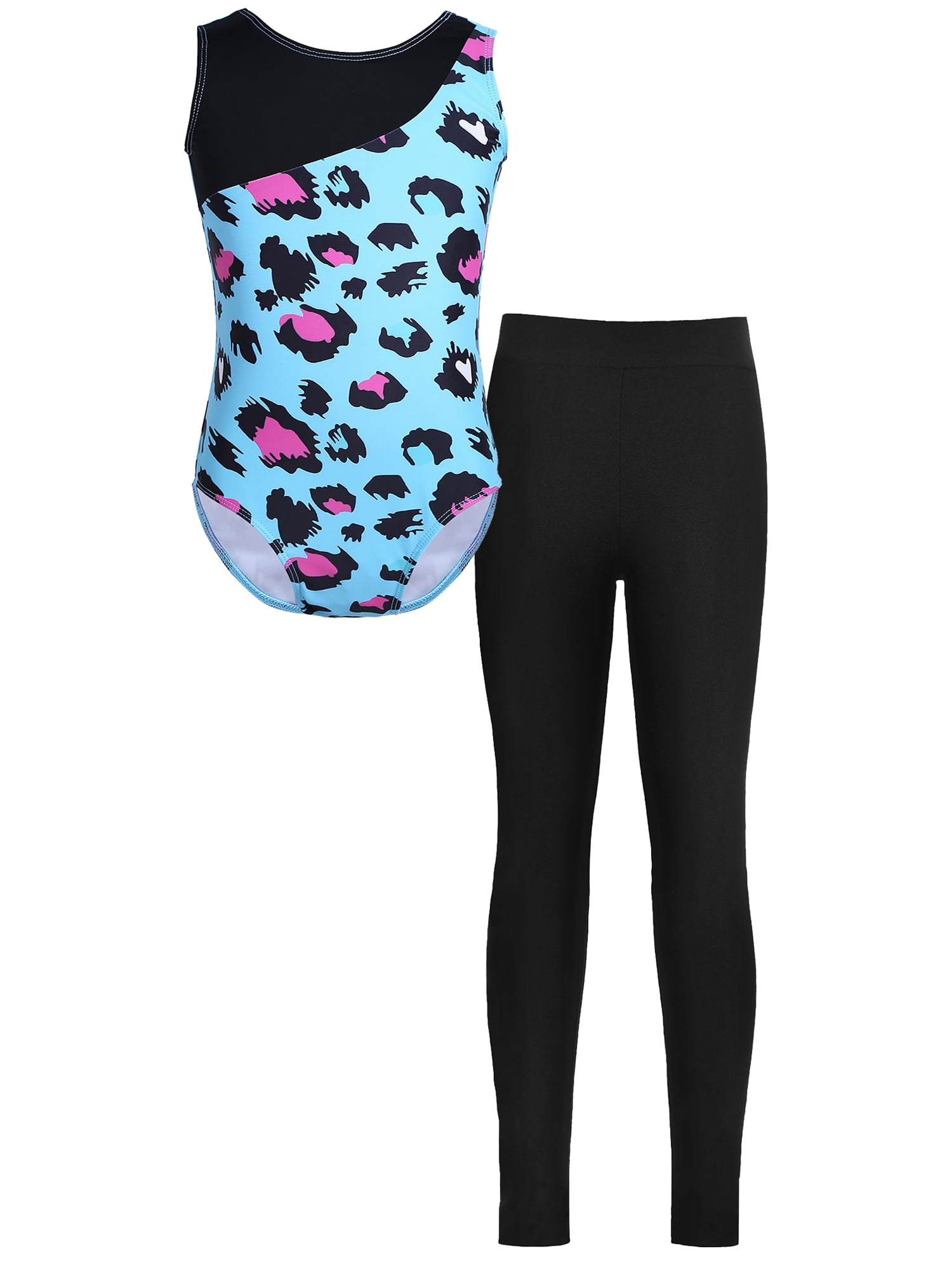 YiZYiF Kids Girls 2Pcs Gymnastics Dance Set Leopard Print Leotard with ...