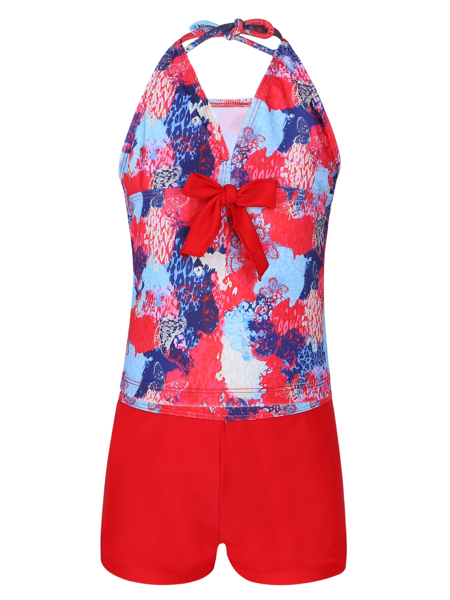 YiZYiF Kids Girls 2pcs Floral Printed Tankini Set Swimsuit Halter Neck ...