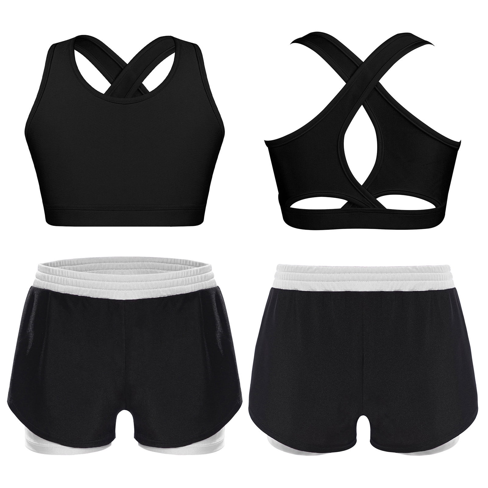 YiZYiF Kids Girls Athltic Crop Tank Top and 2 in 1 Shorts Set for Gym ...