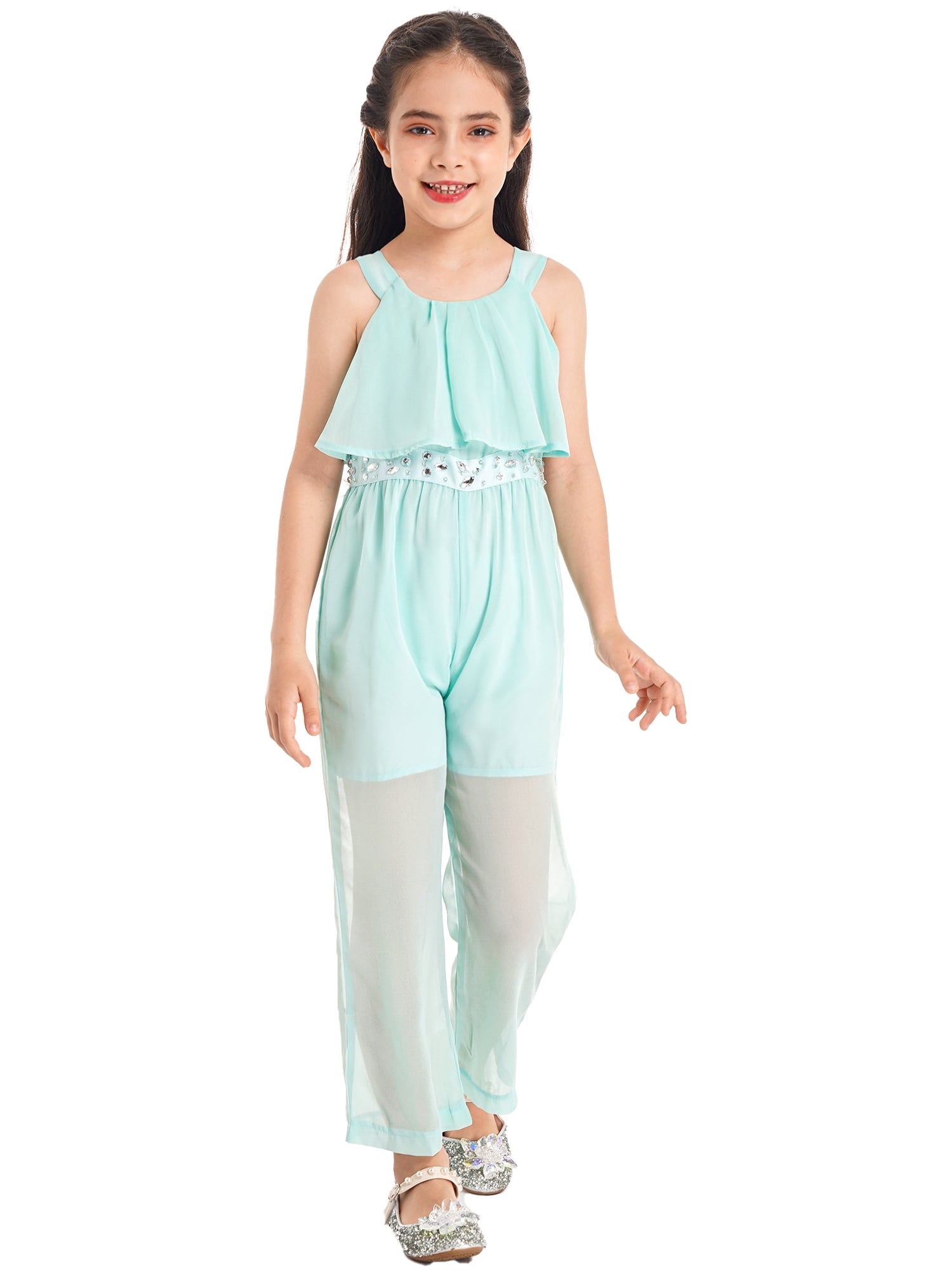 YiZYiF Kids Girls Casual Chiffon Outfit Set Ruffles Rhinestone Maxi ...