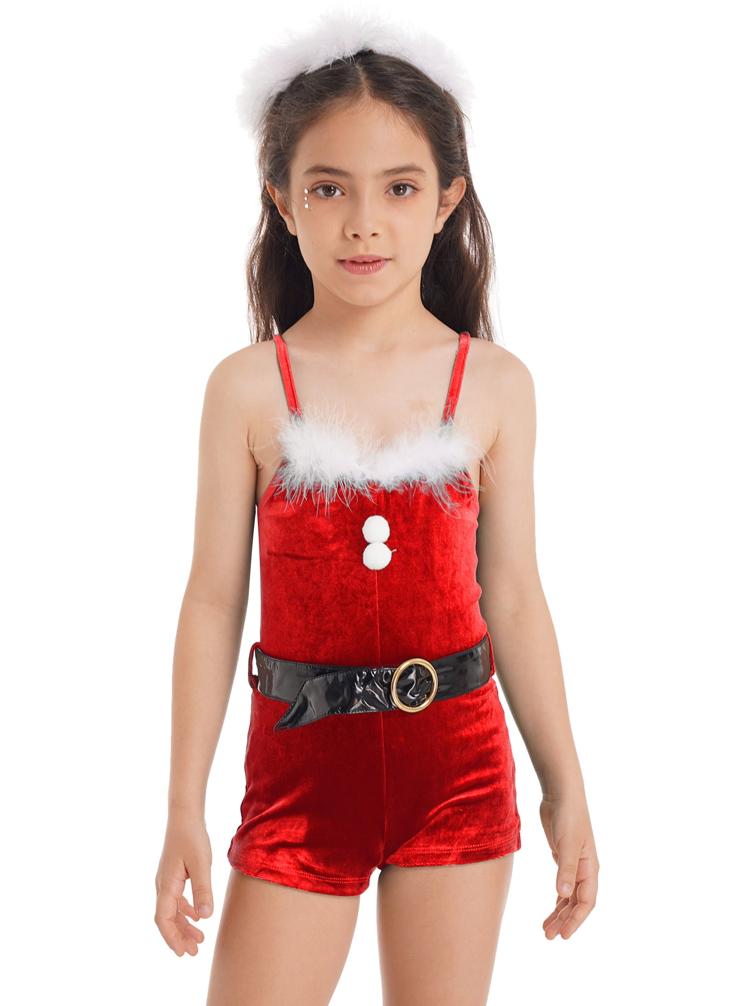 YiZYiF Kids Girls Christmas Santa Helper Cosplay Costume Velvet Dance ...