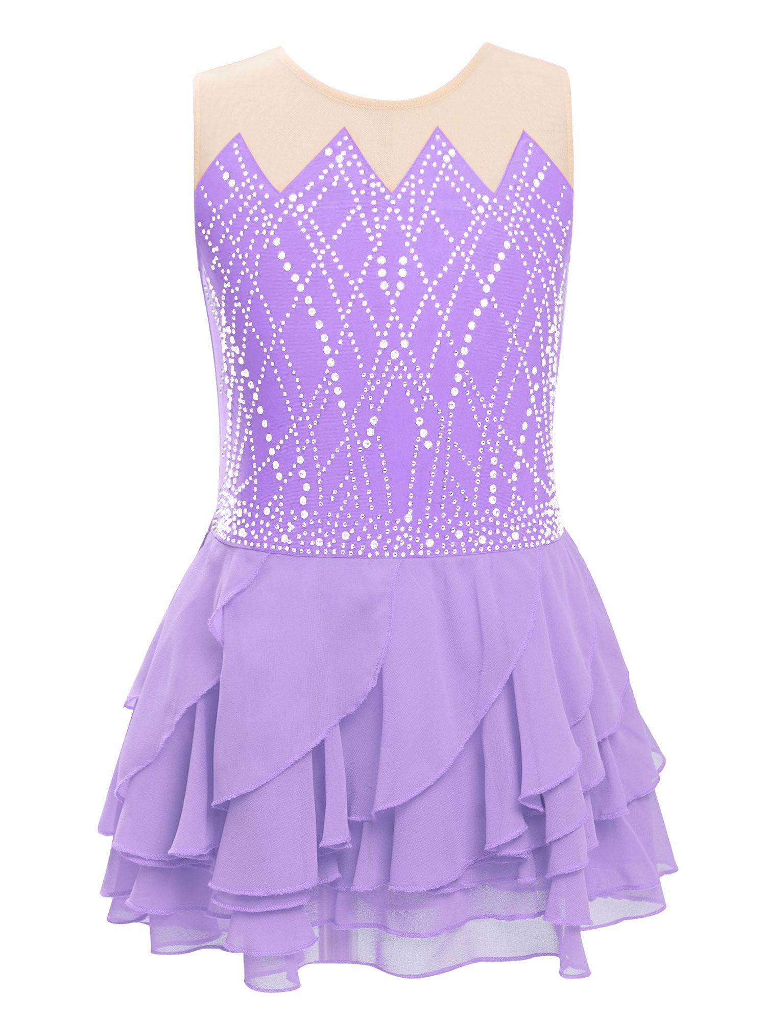 YiZYiF Kids Girls Figure Ice Skating Dance Dress Sleeveless Rhinestones ...