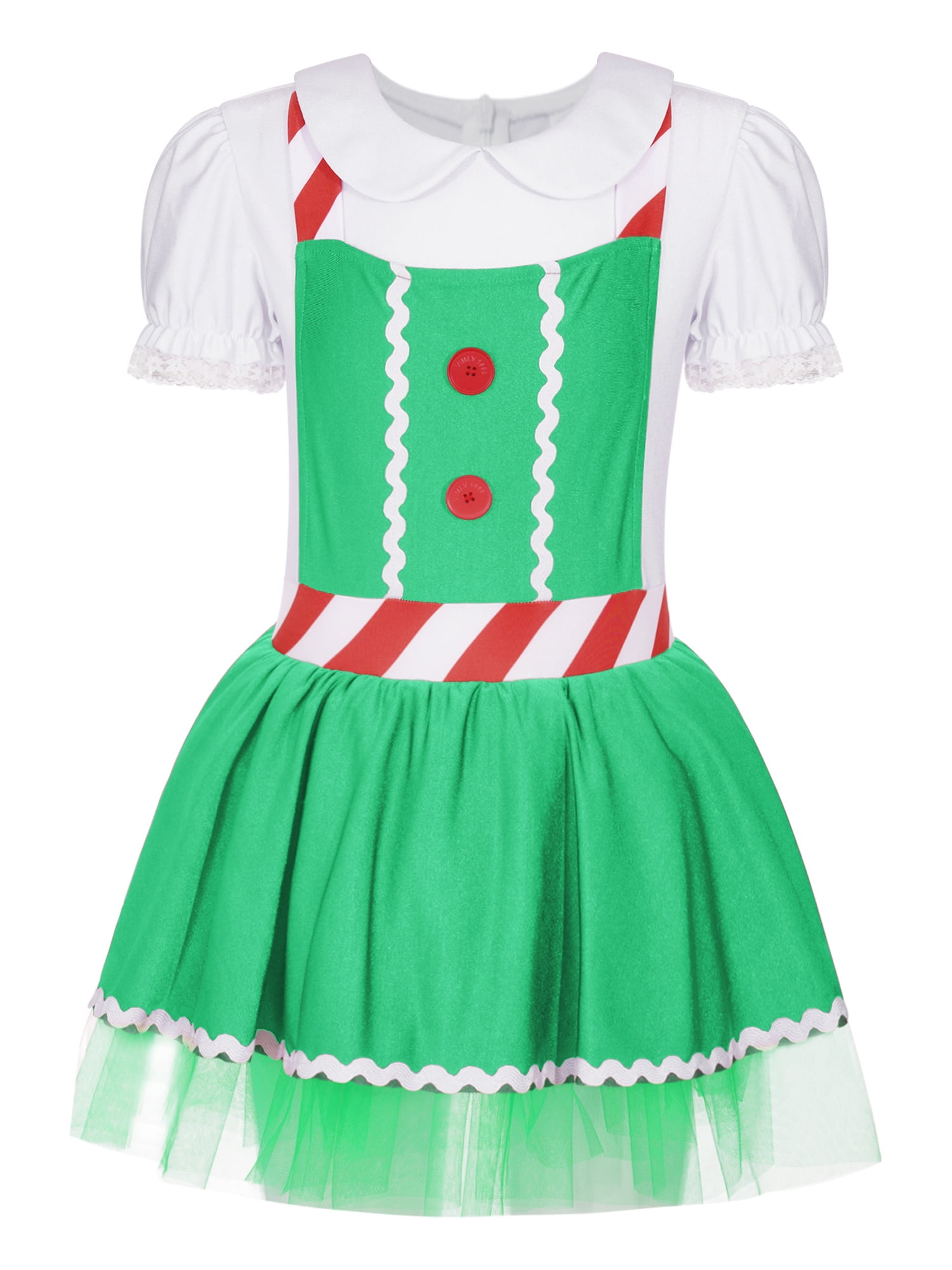 YiZYiF Kids Girls Gingerbread Man Dress-Up Stripes Ruffled Tutu Leotard ...