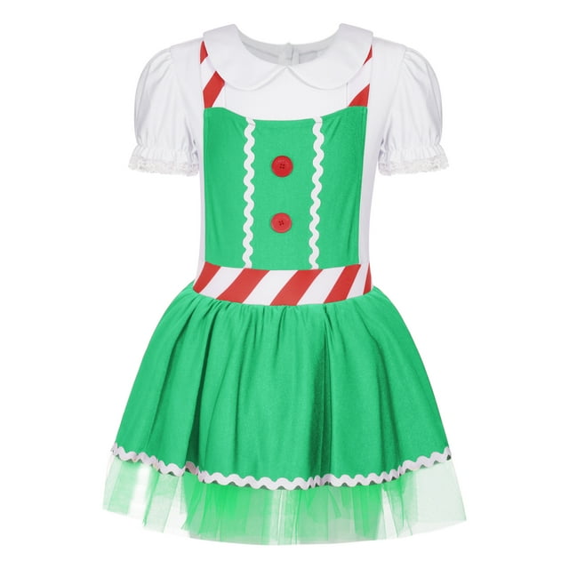 YiZYiF Kids Girls Gingerbread Man Dress-Up Stripes Ruffled Tutu Leotard ...