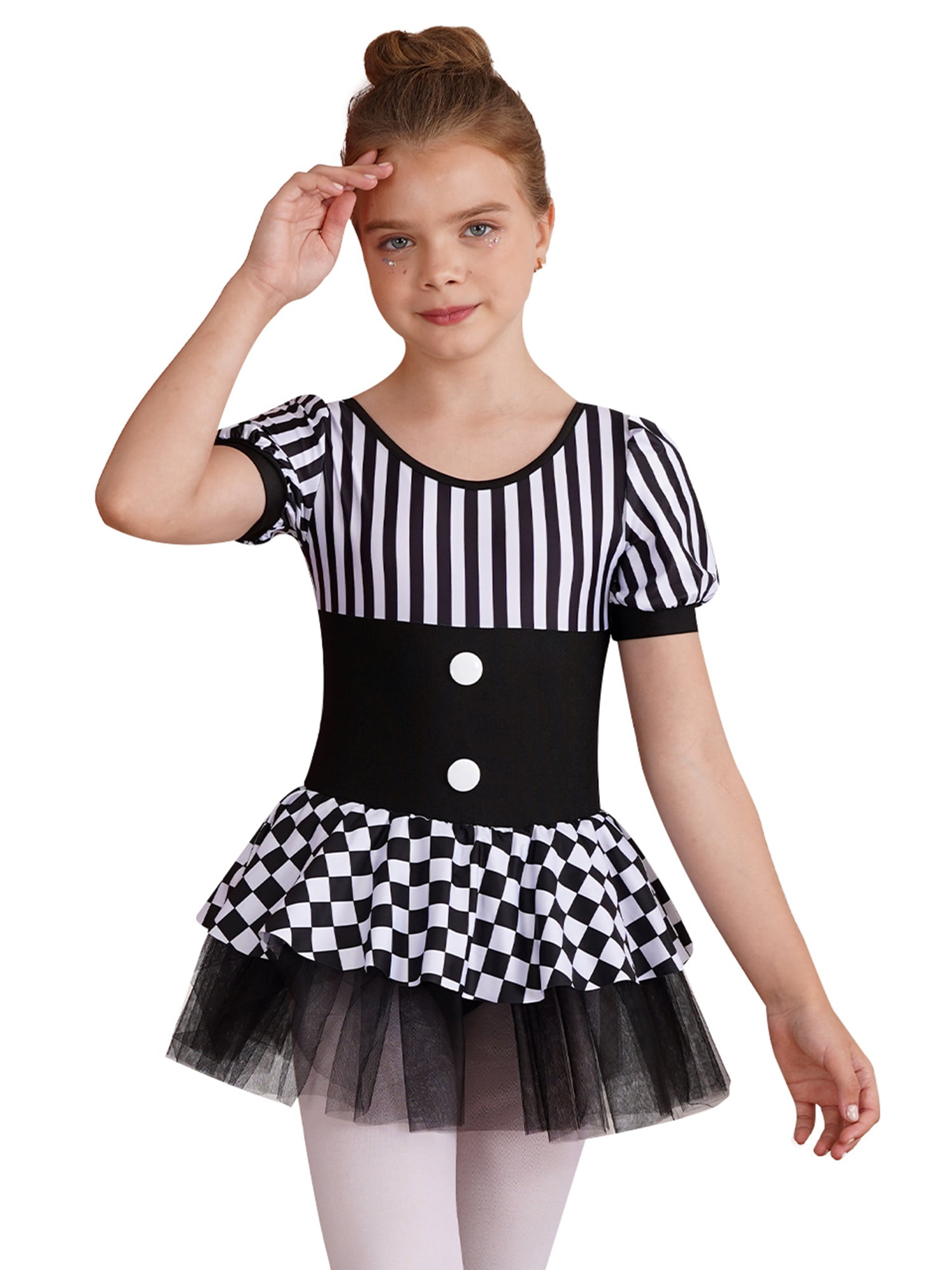 YiZYiF Kids Girls Halloween Carnival Circus Clown Costume Stripes ...