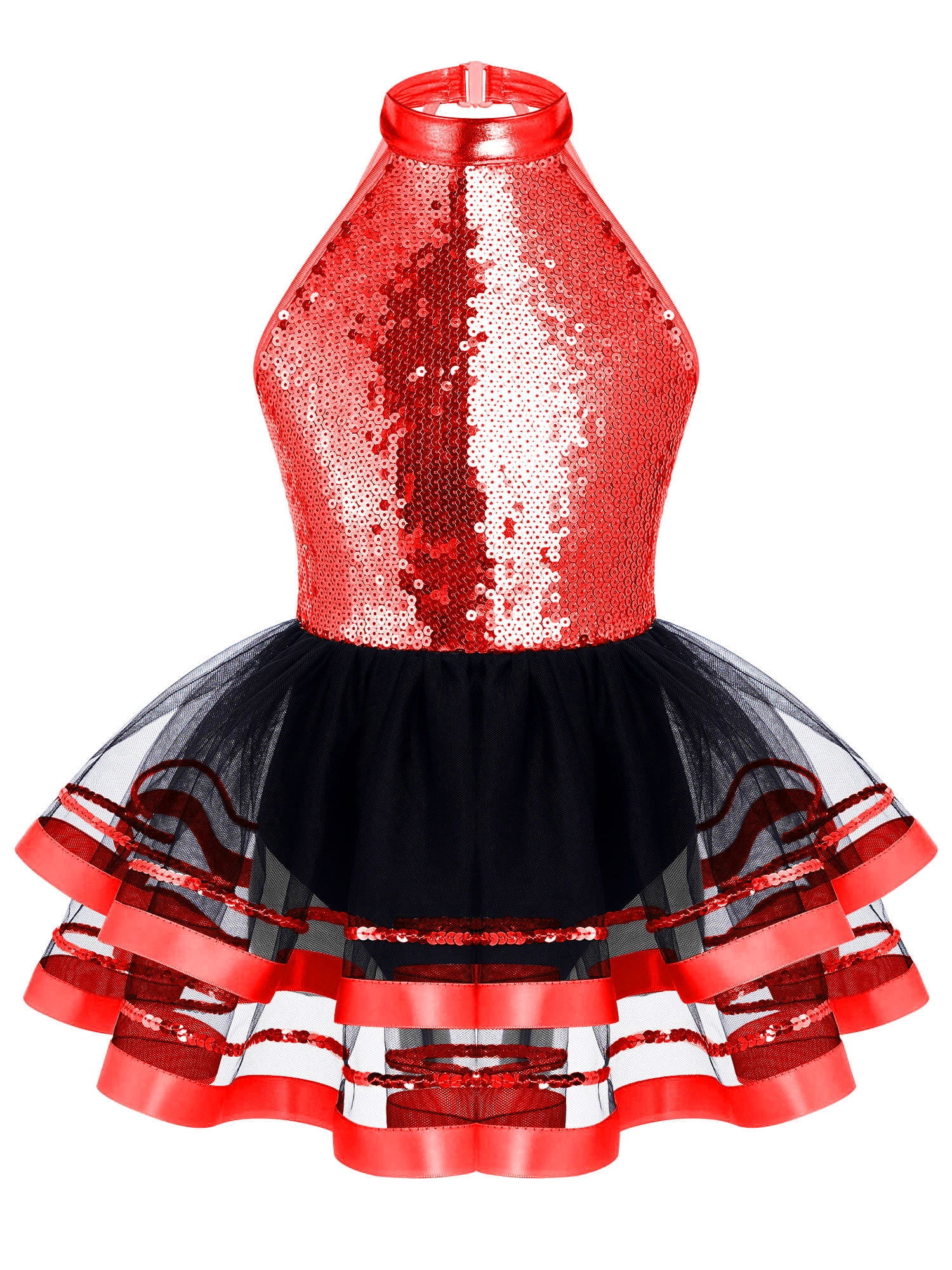 YiZYiF Kids Girls Halter Sequins Ballet Tutu Dress Latin Modern Dance ...