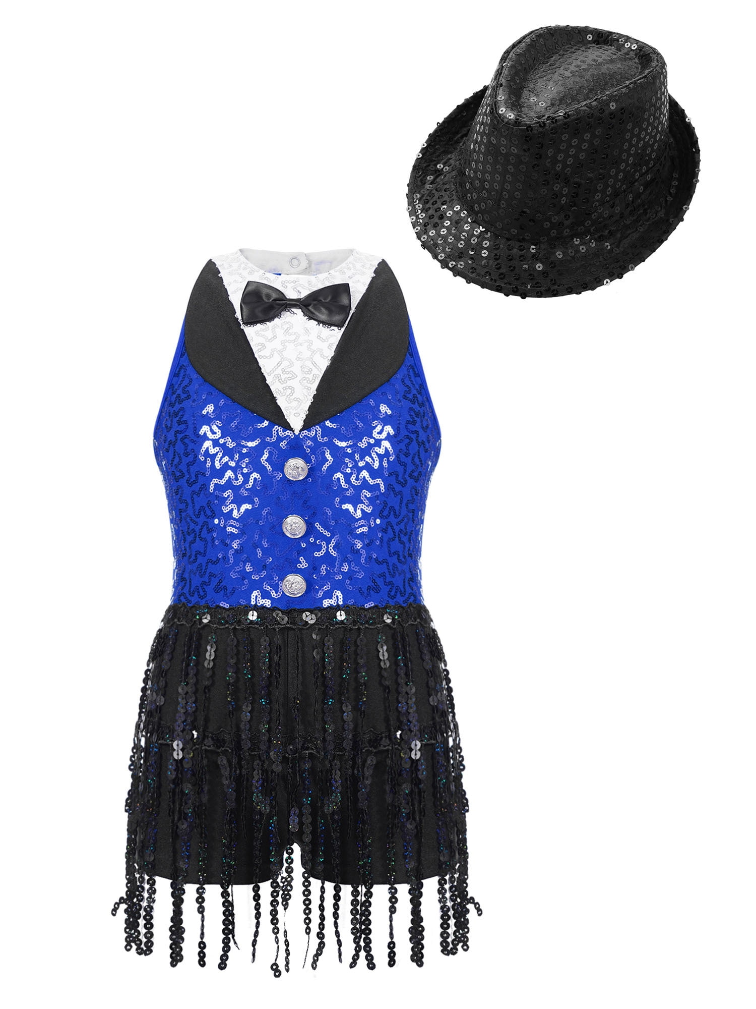 YiZYiF Kids Girls Jazz Hip Hop Dance Outfit Shiny Sequins Tassels ...
