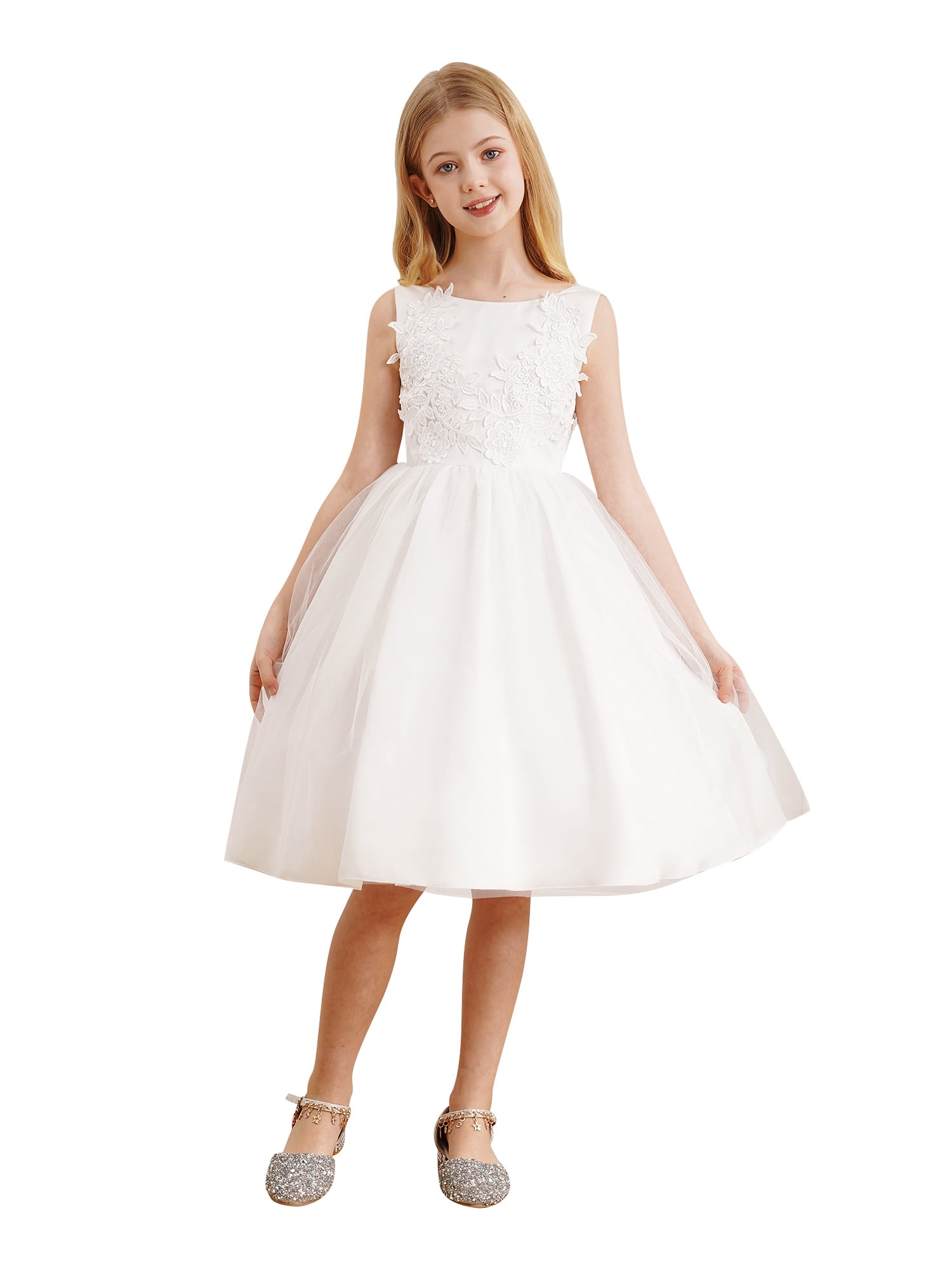YiZYiF Kids Girls Lace Embroidery Prom Ball Gown Backless Tulle Pearls ...