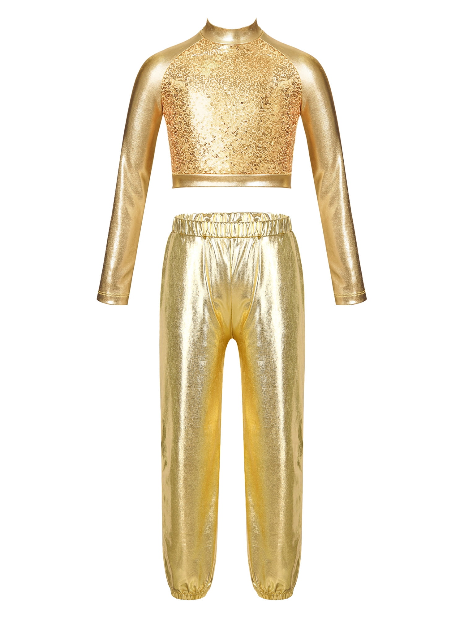 YiZYiF Kids Girls Metallic Hip Hop Jazz Dance Outfit Dance Performance ...