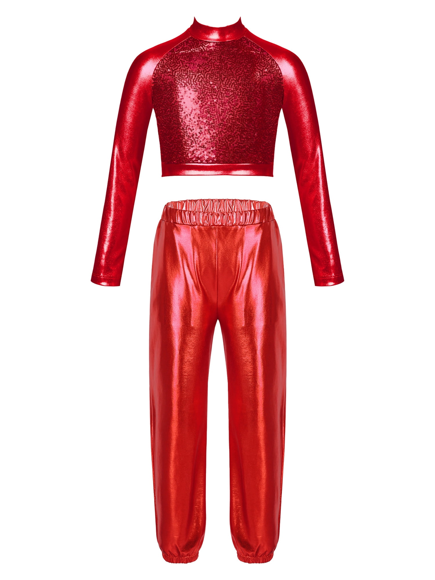 YiZYiF Kids Girls Metallic Hip Hop Jazz Dance Outfit Dance Performance ...