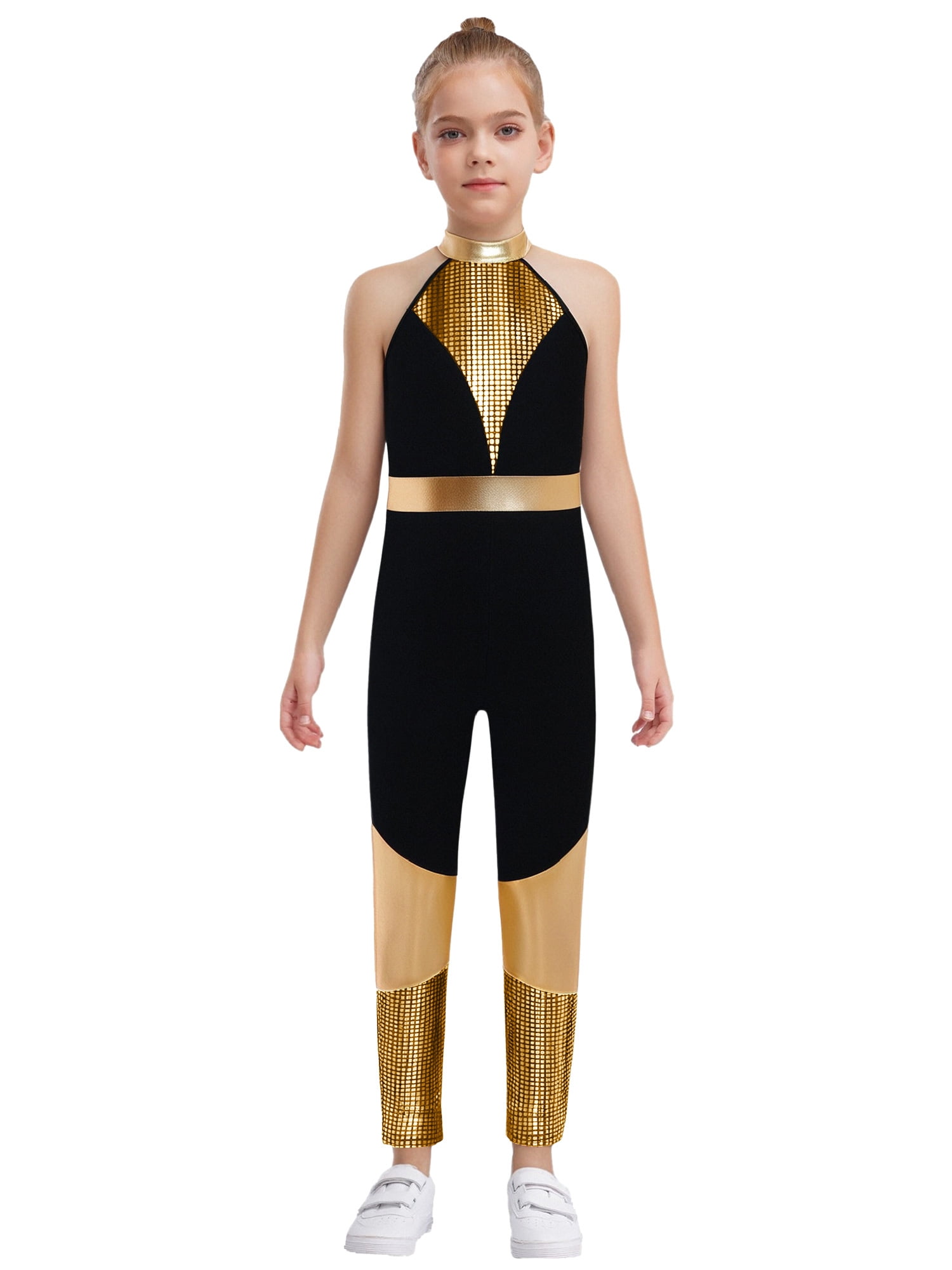 YiZYiF Kids Girls Metallic Shiny Dance Leotard Plaid Patchwork ...