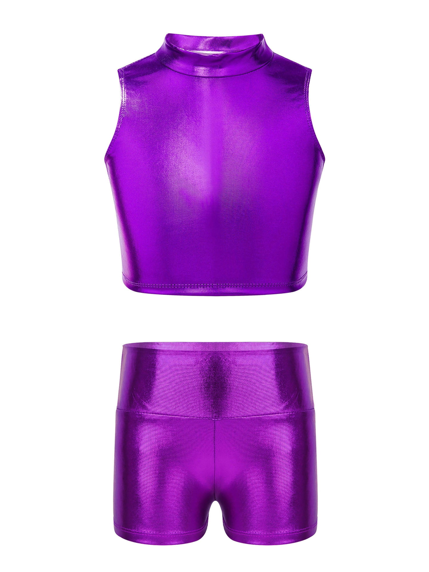 YiZYiF Kids Girls Metallic Sleeveless Crop Top with Shiny High Waist ...