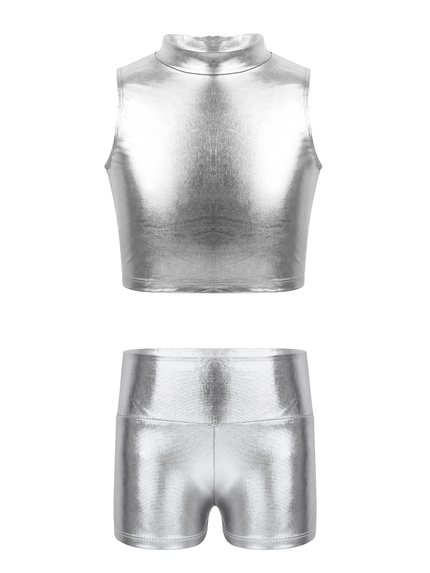 YiZYiF Kids Girls Metallic Sleeveless Crop Top with Shiny High Waist ...