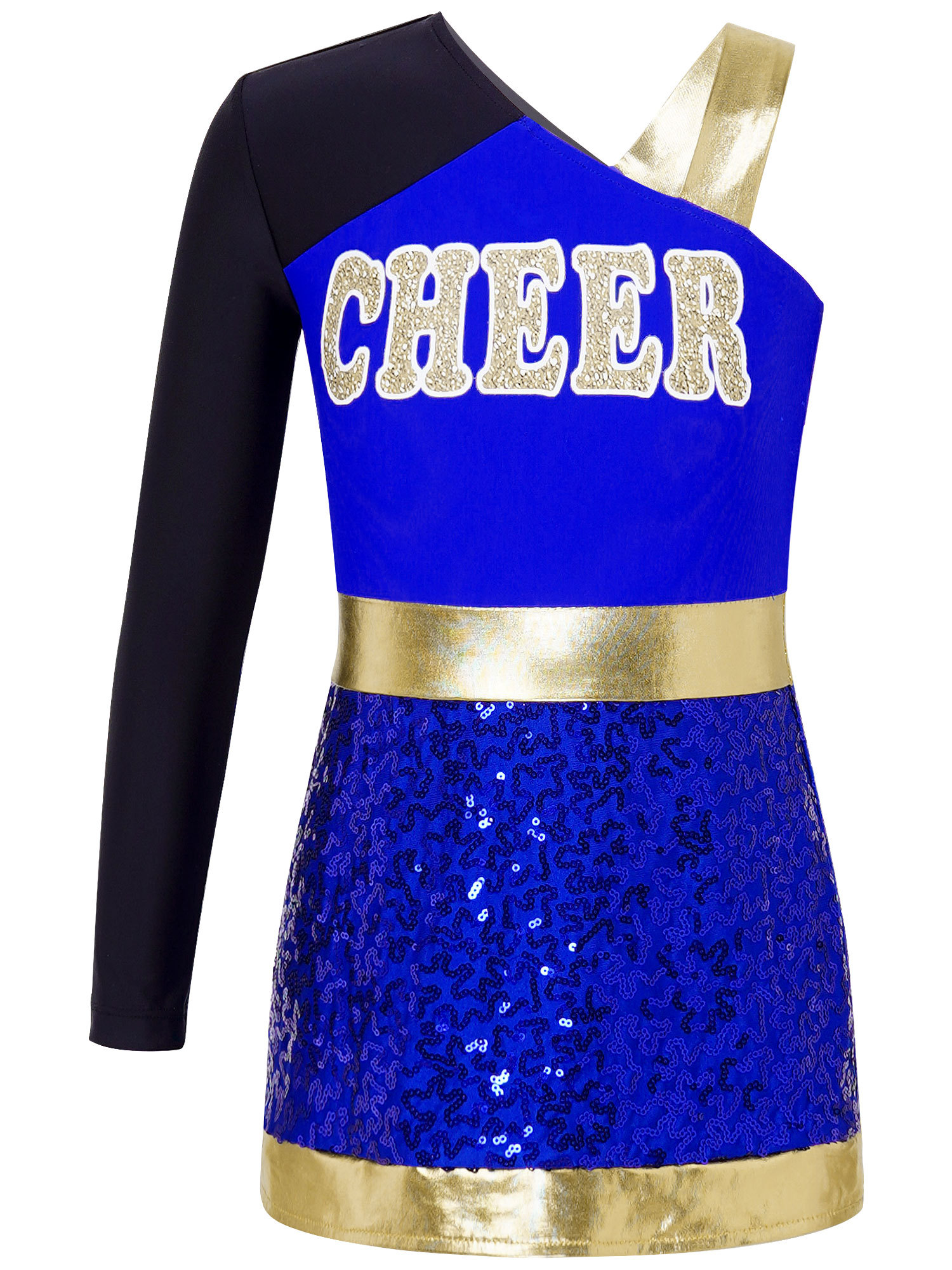 YiZYiF Kids Girls Oblique Shoulder Cheer Leader Outfit Long Sleeve ...