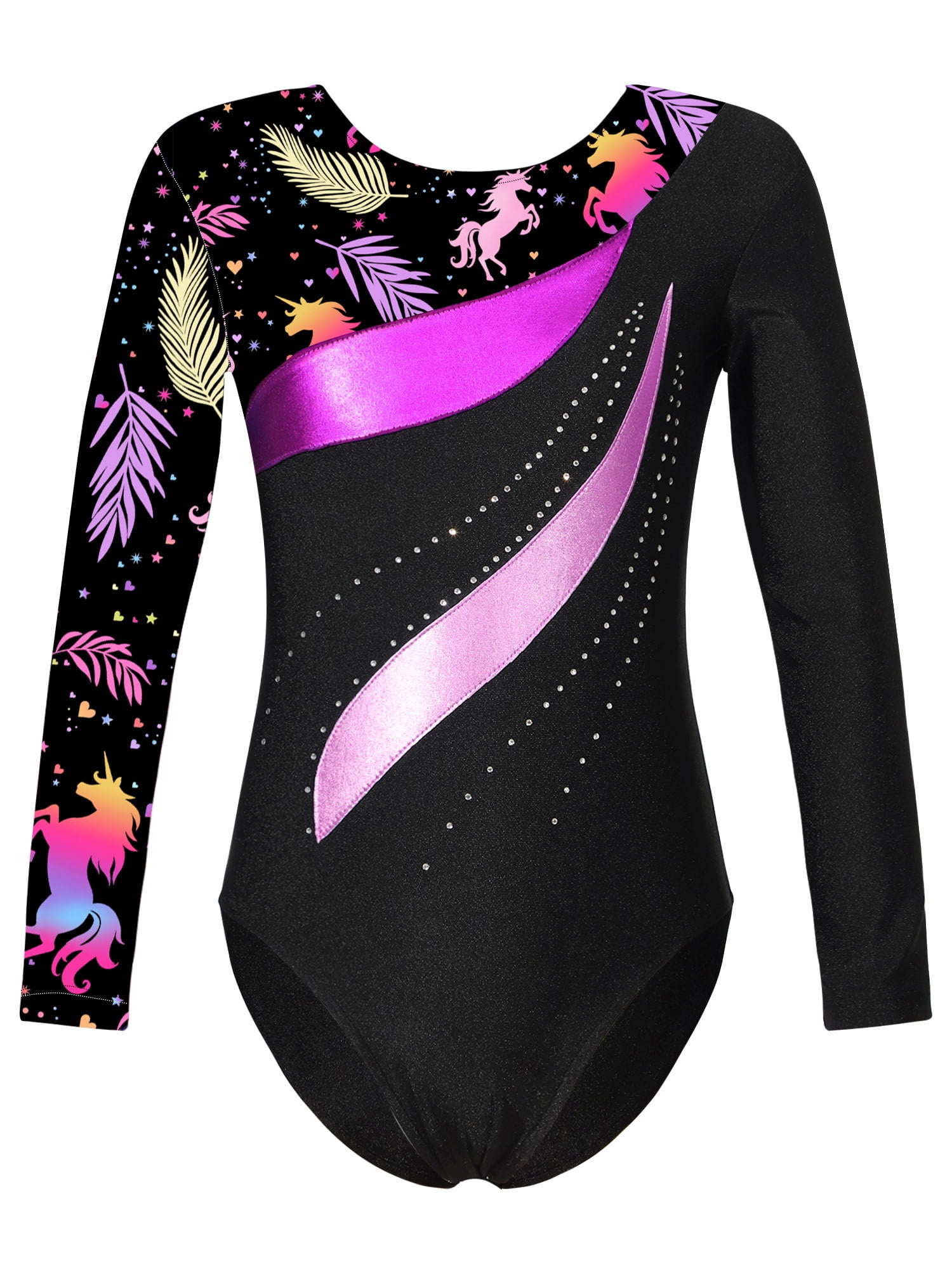 YiZYiF Kids Girls One-piece Ballet Dance Leotard Long Sleeves Printed ...