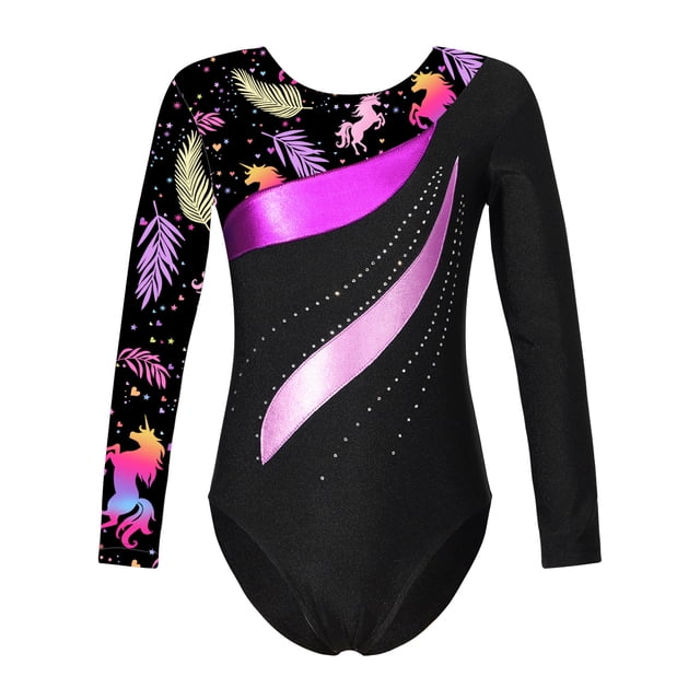 YiZYiF Kids Girls One-piece Ballet Dance Leotard Long Sleeves Printed ...