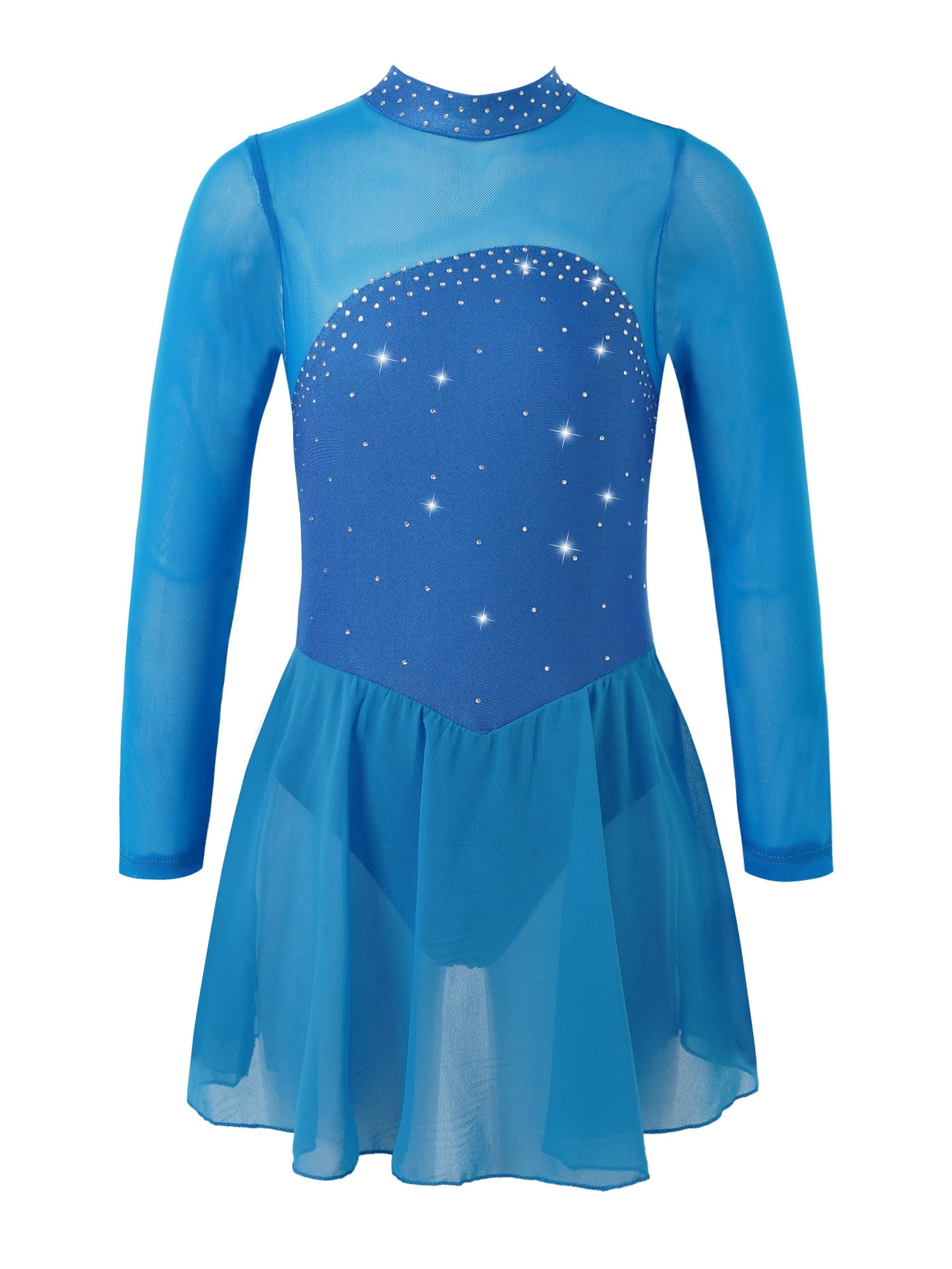 YiZYiF Kids Girls Rhinestones Figure Skating Dress Mesh Splice ...