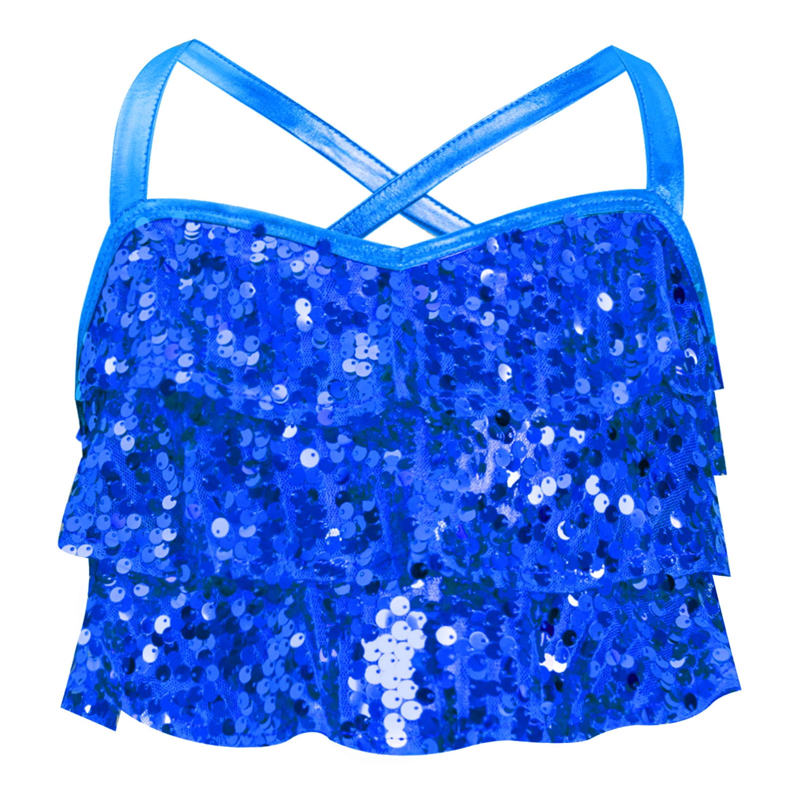 YiZYiF Kids Girls Sequin Shiny Dance Tops Cross Back Metallic Camisole ...