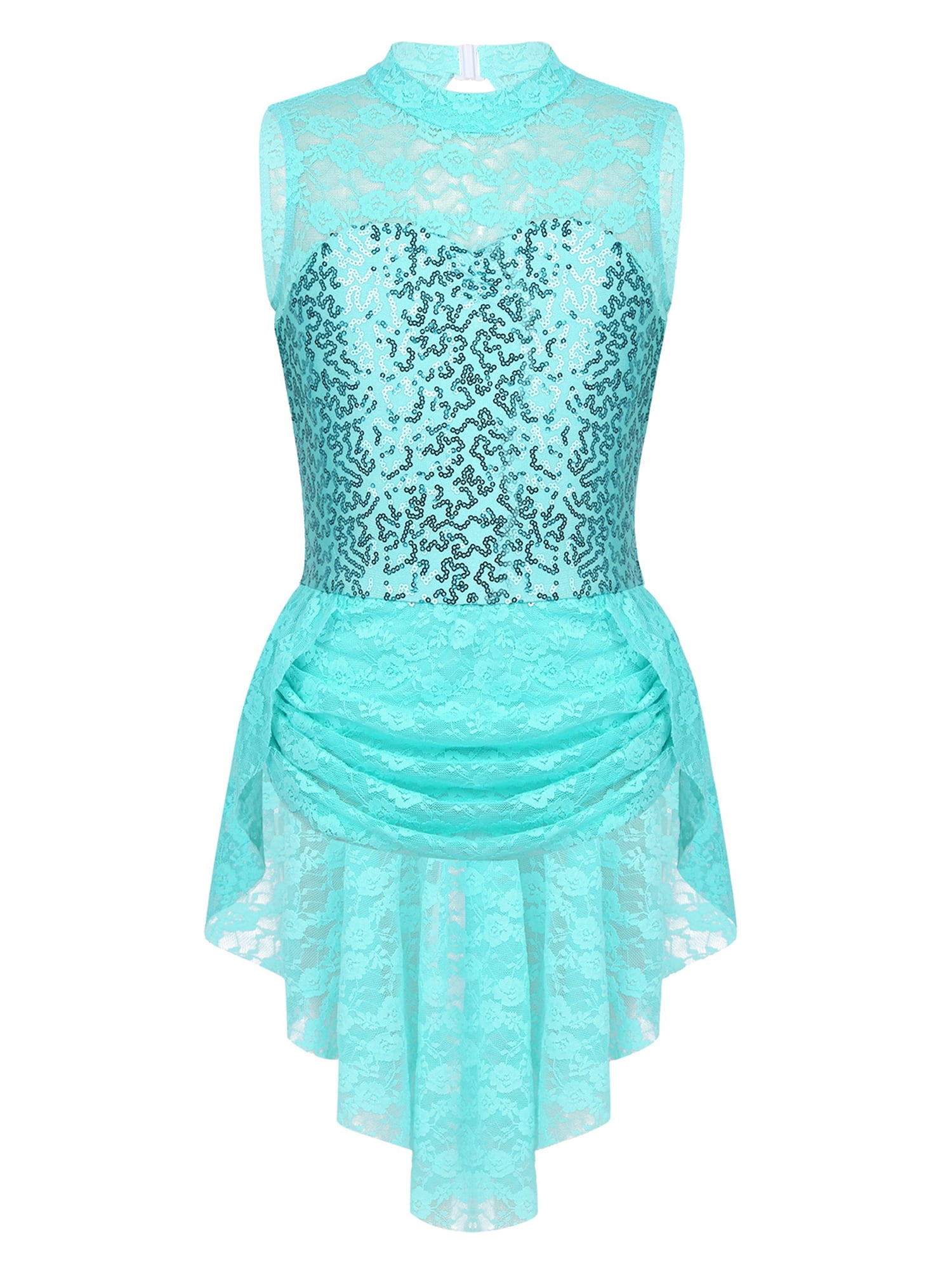 YiZYiF Kids Girls Sequins Floral Lace Figure Skating Leotard Dress ...