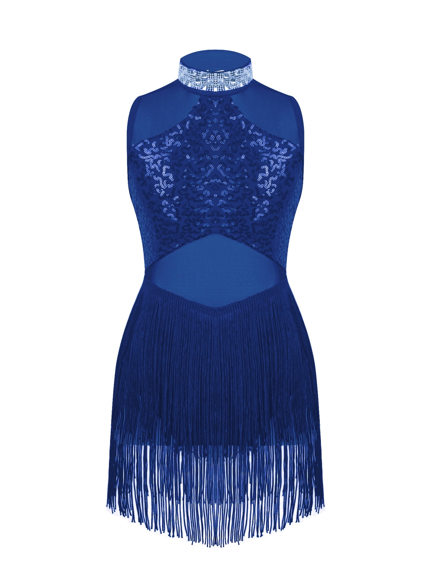YiZYiF Kids Girls Sequins Rhinestones Latin Jazz Dance Dress Mesh ...
