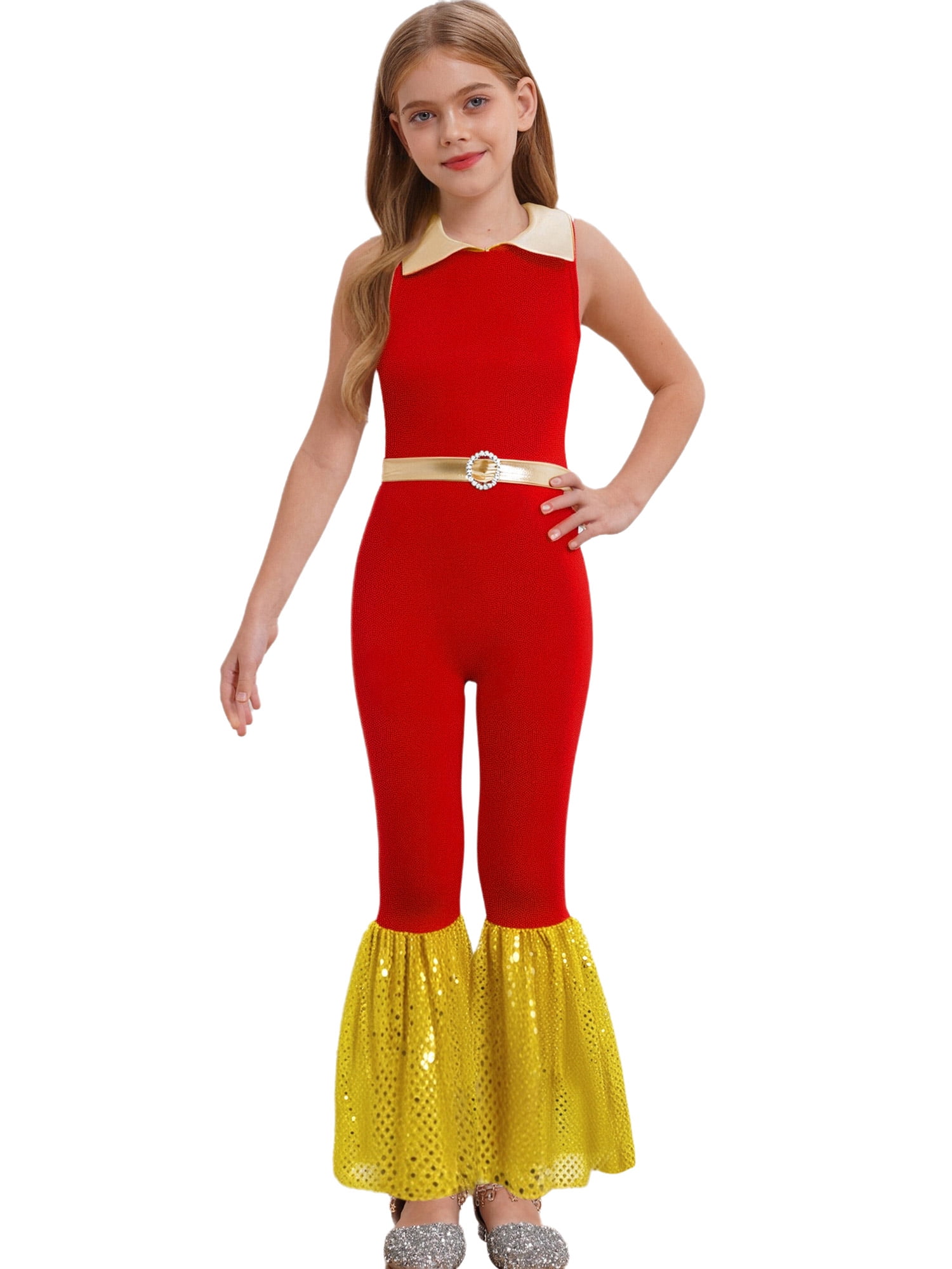 YiZYiF Kids Girls Shiny Metallic 70s 80s Hippie Disco Outfits ...