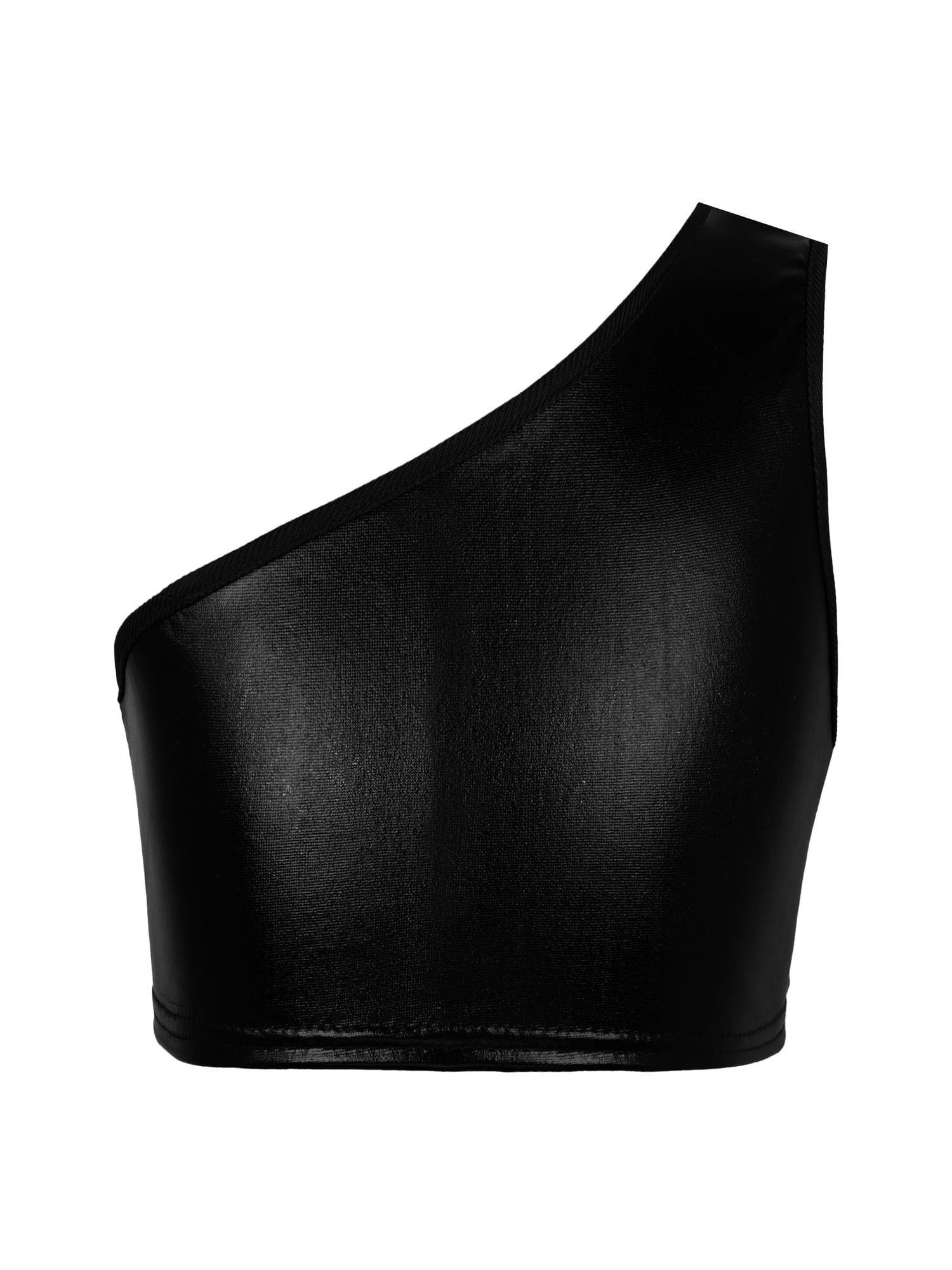 YiZYiF Kids Girls Shiny Metallic Dance Crop Tops One Shoulder ...