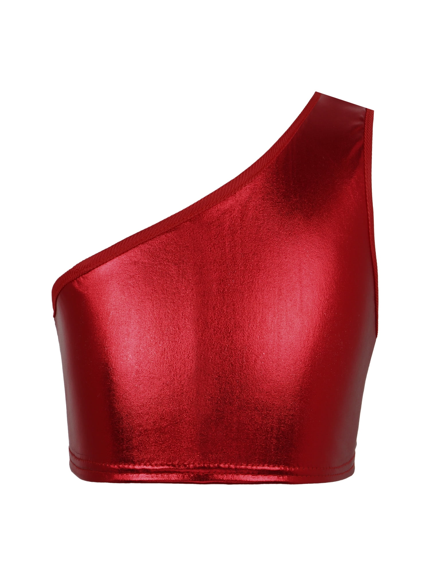 YiZYiF Kids Girls Shiny Metallic Dance Crop Tops One Shoulder ...
