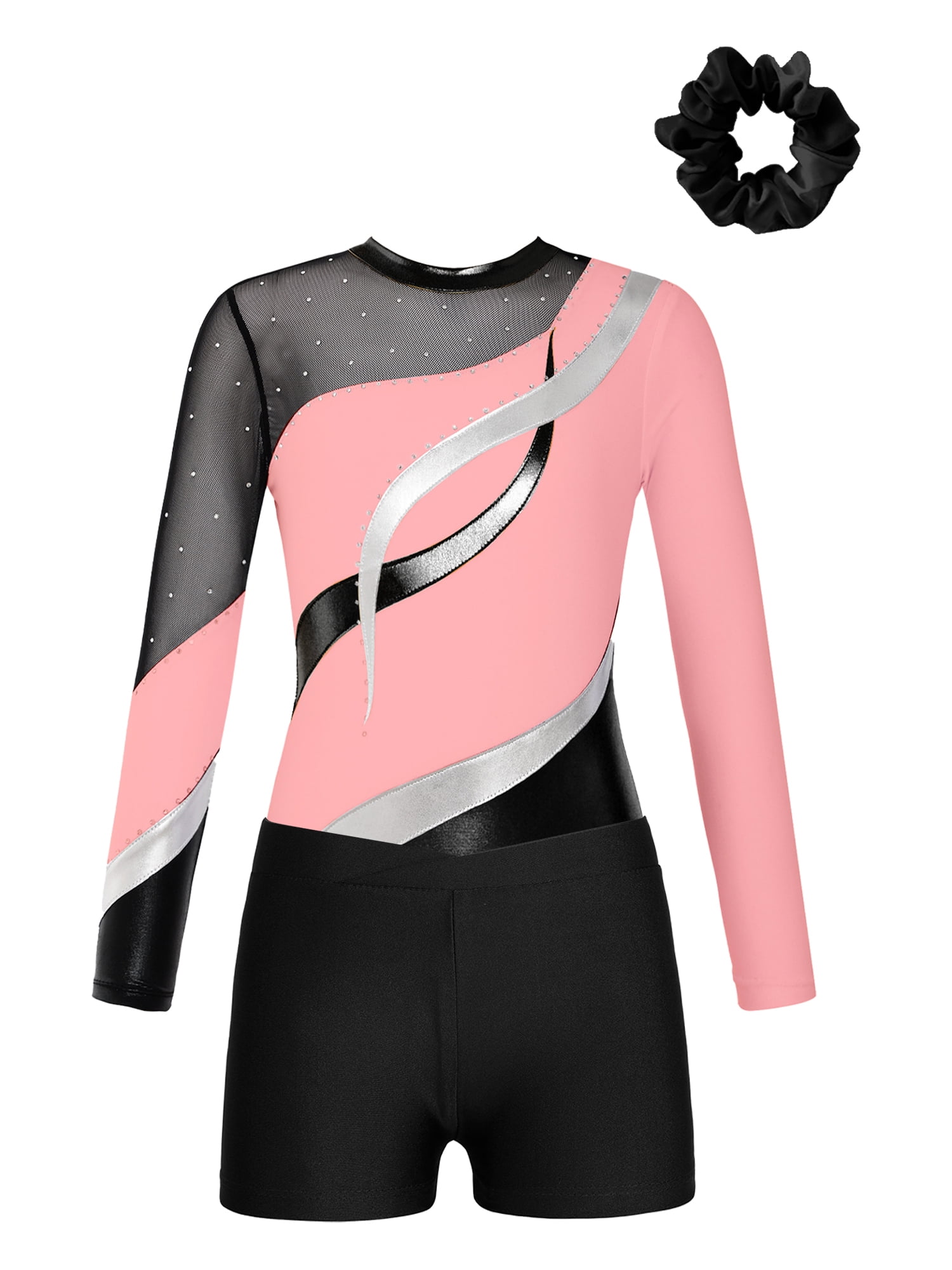 YiZYiF Kids Girls Shiny Rhinestones Gymnastic Outfit Long Sleeve ...