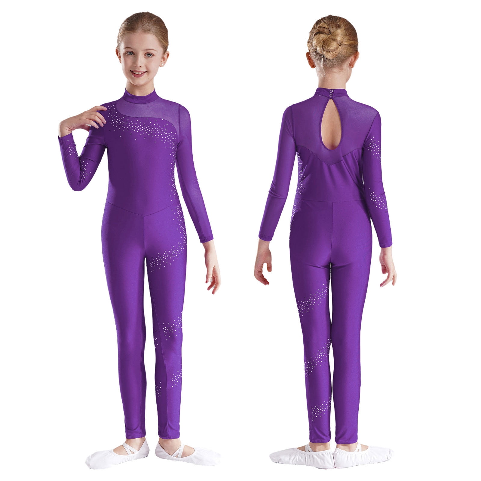 YiZYiF Kids Girls Sparkle Long Sleeve Full Body Leotard Unitard for ...