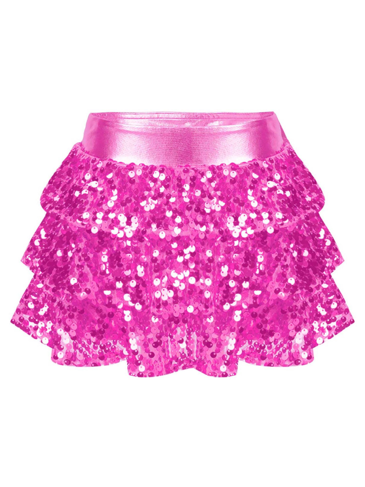 YiZYiF Kids Girls Sparkly Sequins Dance Skirt Tiered Ruffle Skorts Hip ...