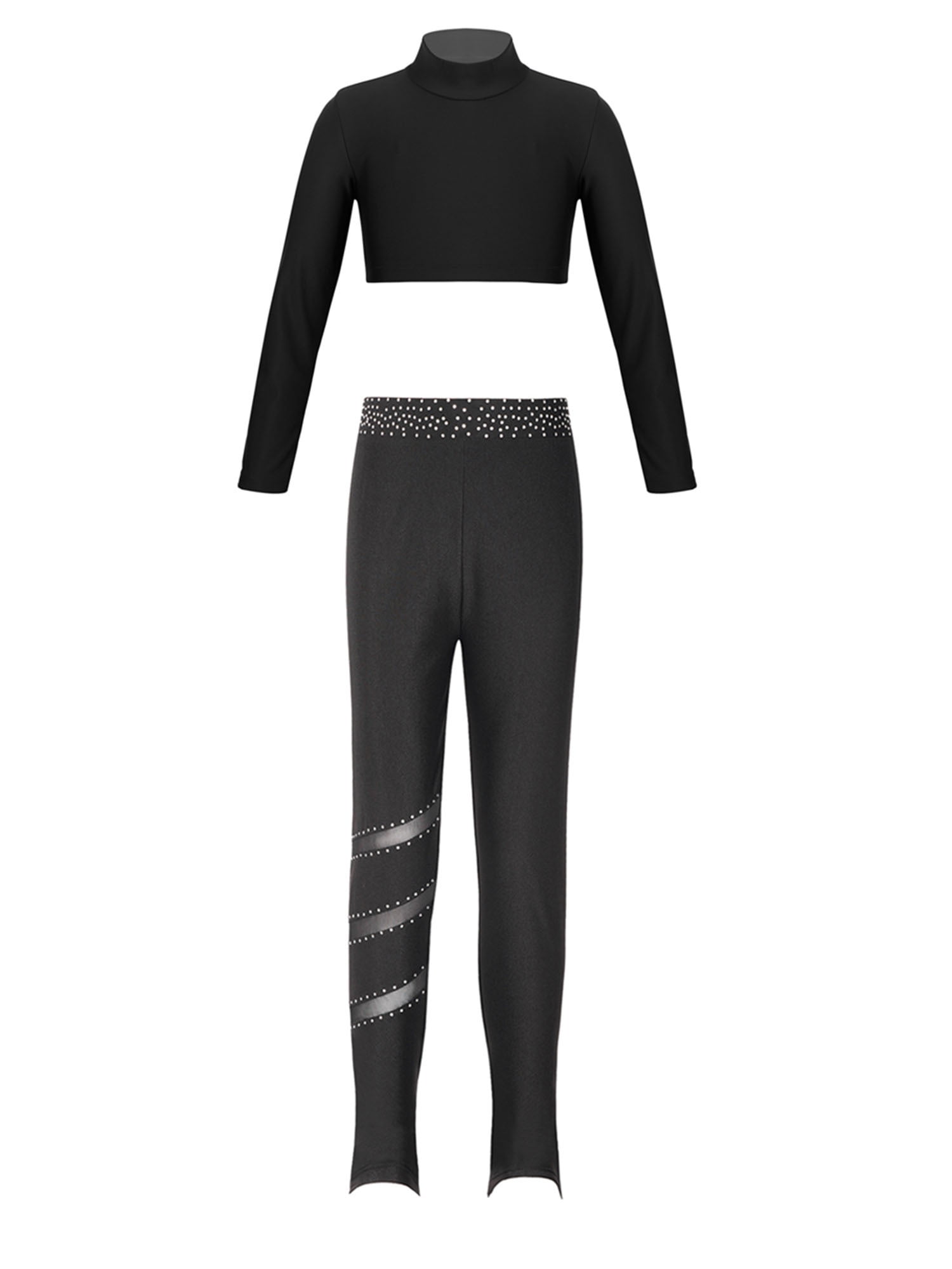 YiZYiF Kids Girls Sports Set Long Sleeve Crop Top with Sparkly ...