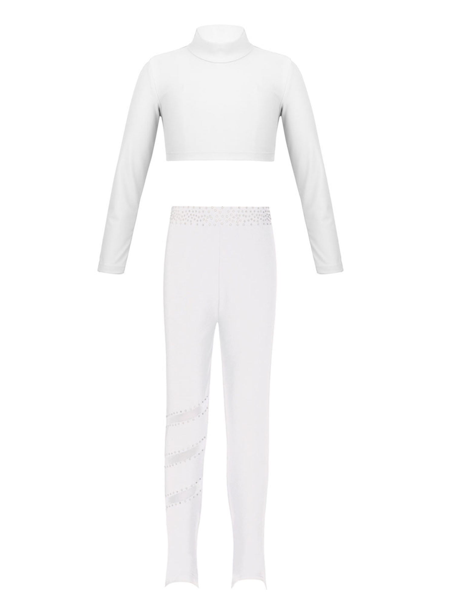 YiZYiF Kids Girls Sports Set Long Sleeve Crop Top with Sparkly ...