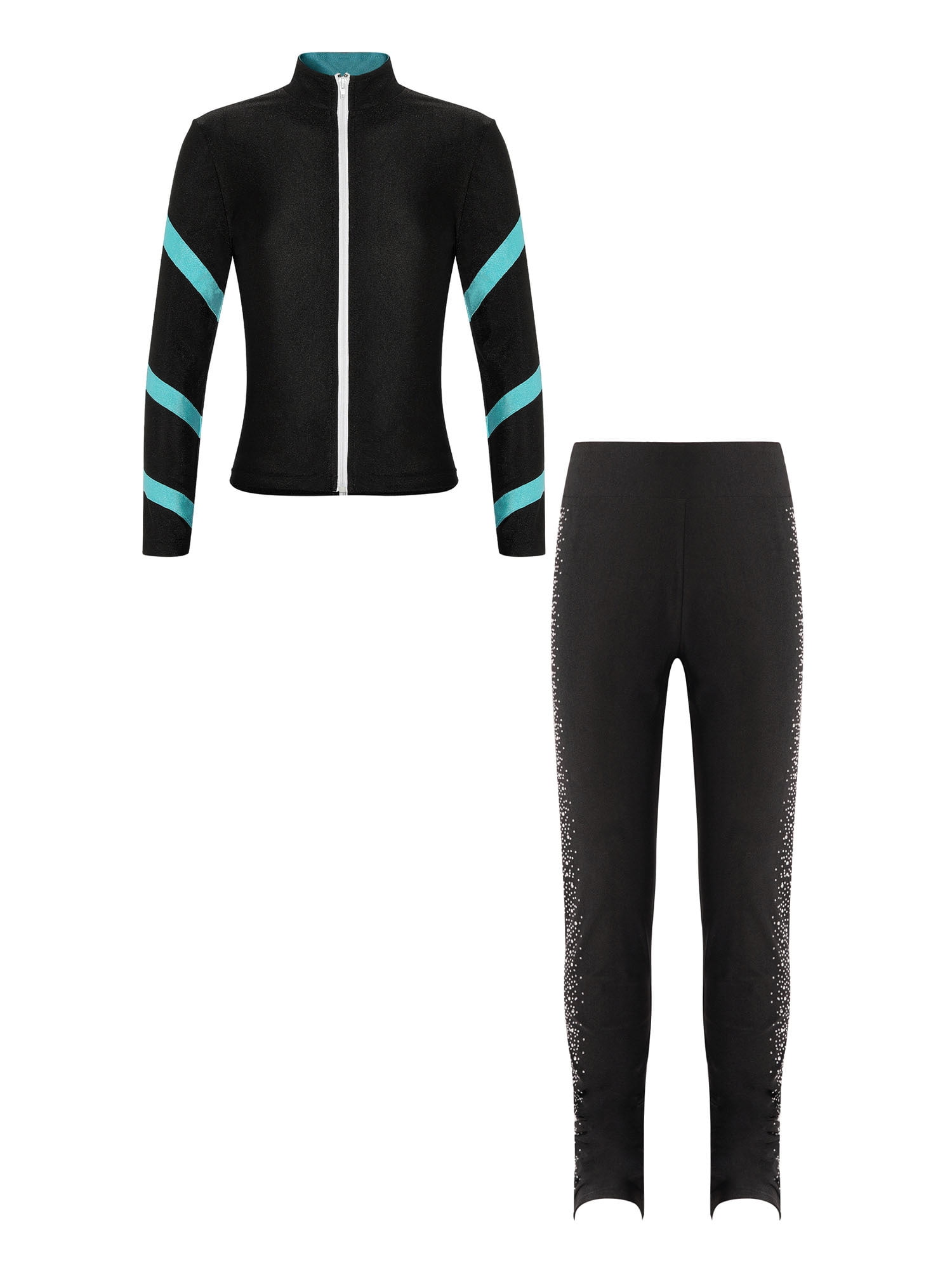 YiZYiF Kids Girls Sports Suit Long Sleeve Zipper Tops with Sparkly ...