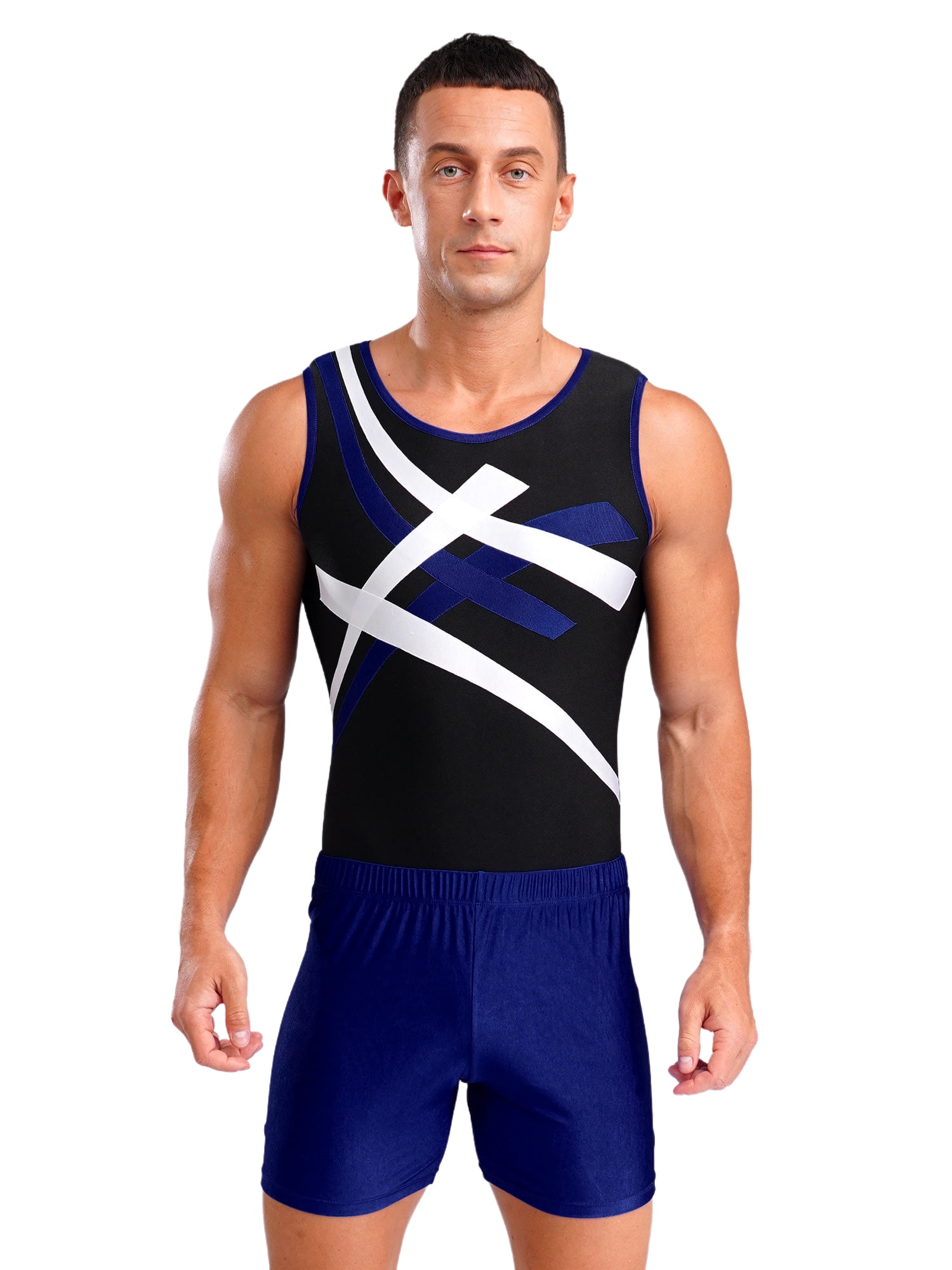 YiZYiF Men 2Pcs Gymnastics Performance Competition Outfit Sleeveless Leotard Bodysuit Jumpsuit ...