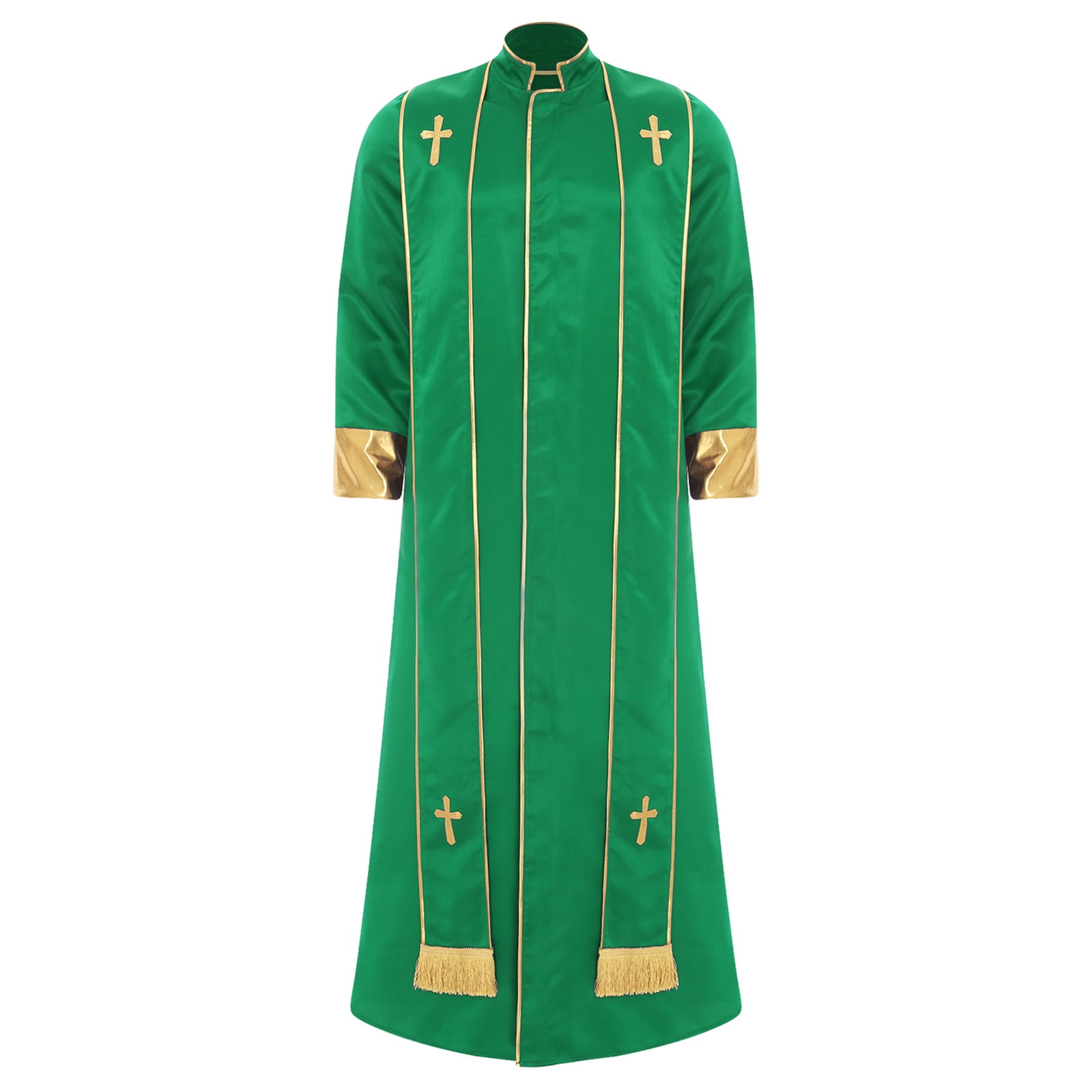 YiZYiF Men's Clergy Cassock Cosplay Robe Stand Collar Pulpit Priest ...