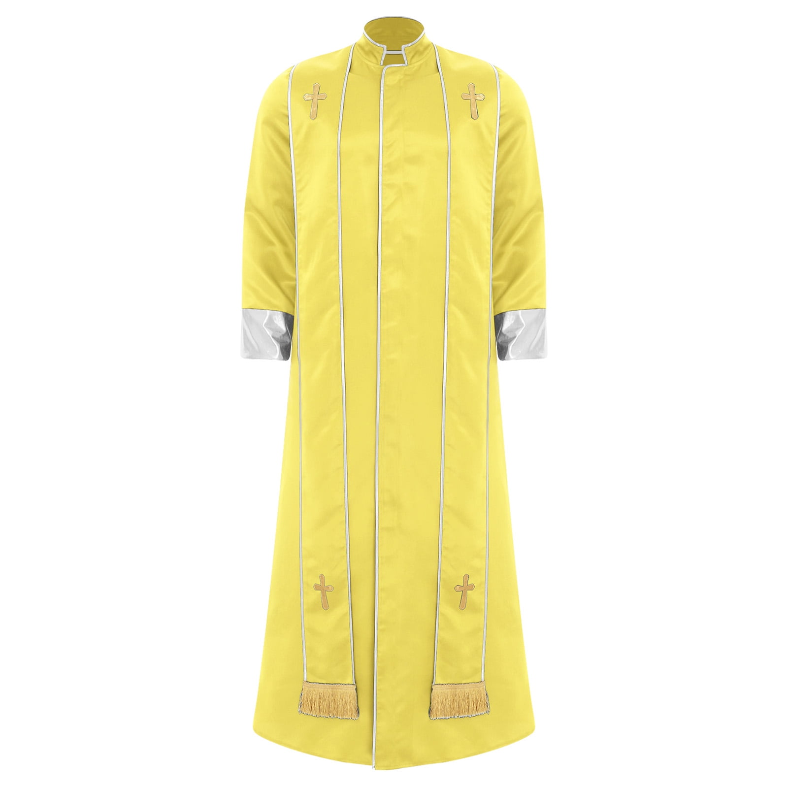 YiZYiF Men's Clergy Cassock Cosplay Robe Stand Collar Pulpit Priest ...
