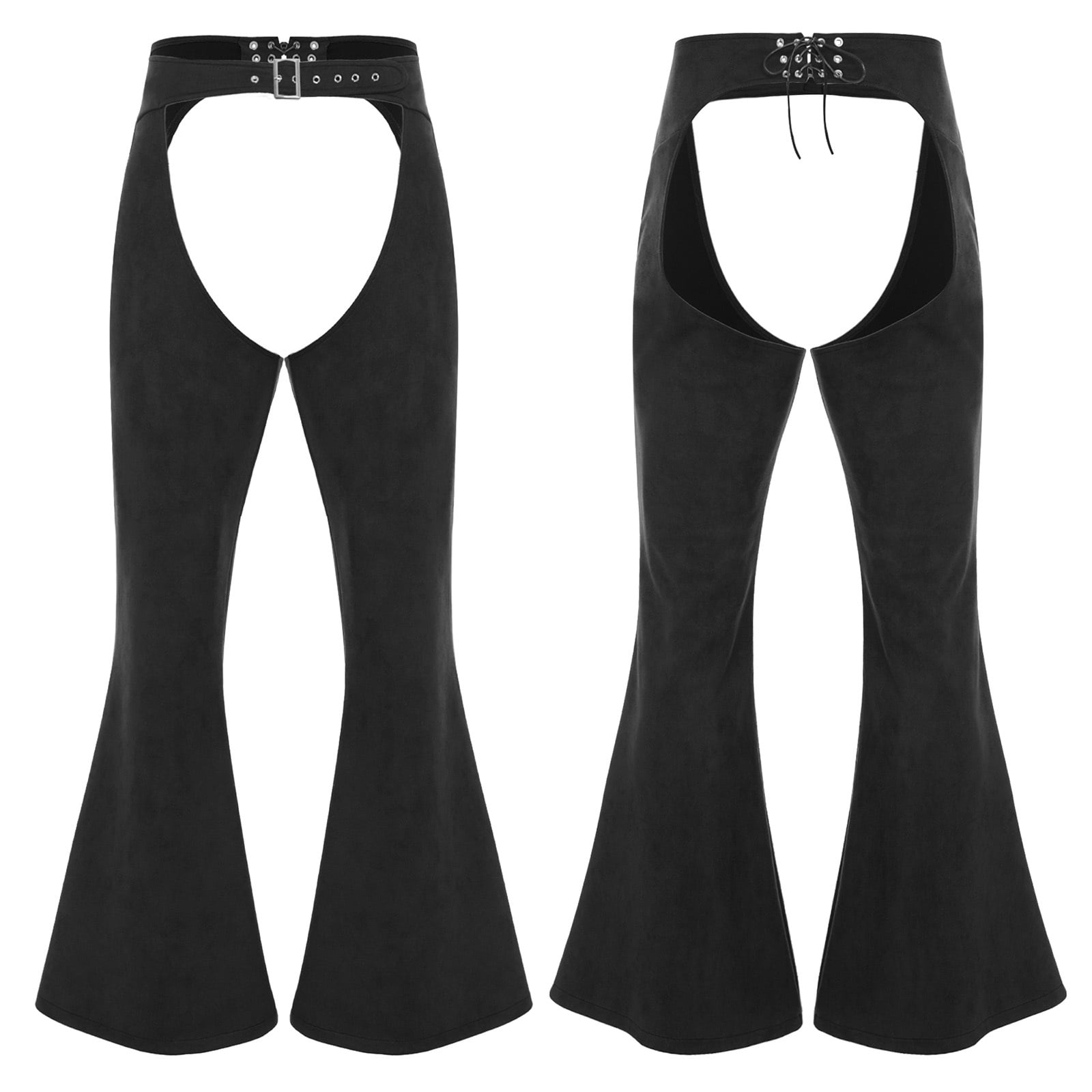YiZYiF Men's Retro Faux Suede Flared Pants Open Trousers for Halloween ...
