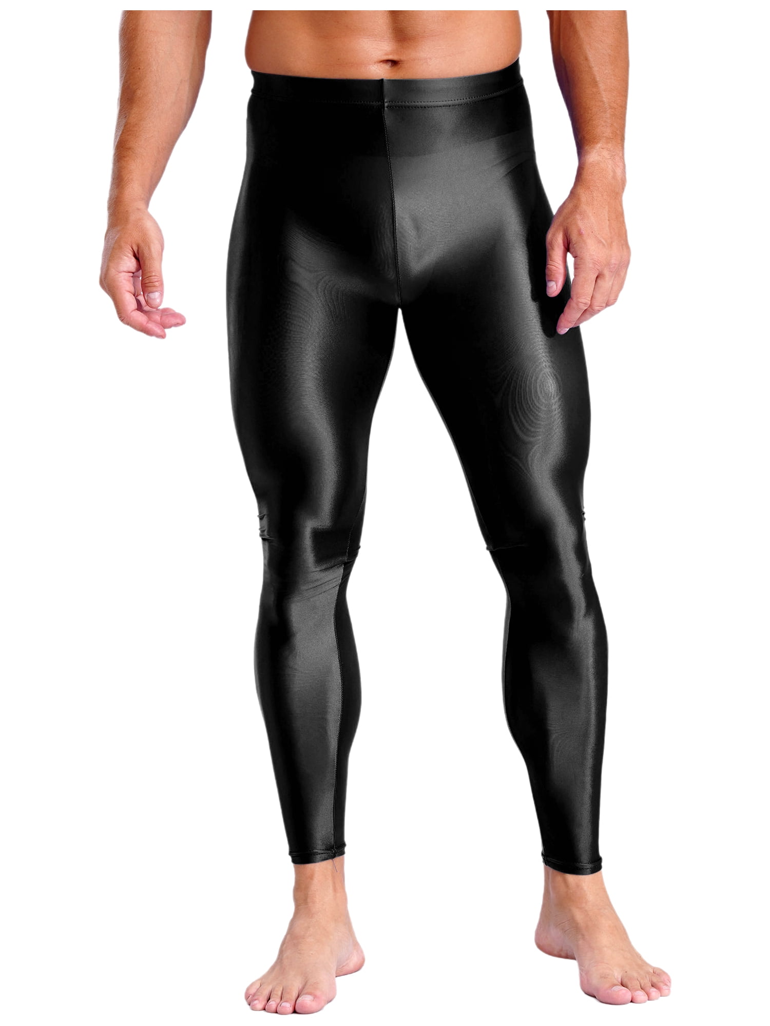 YiZYiF Men's Shiny Oil Leggings High Waist Stretchy Compression Pants ...