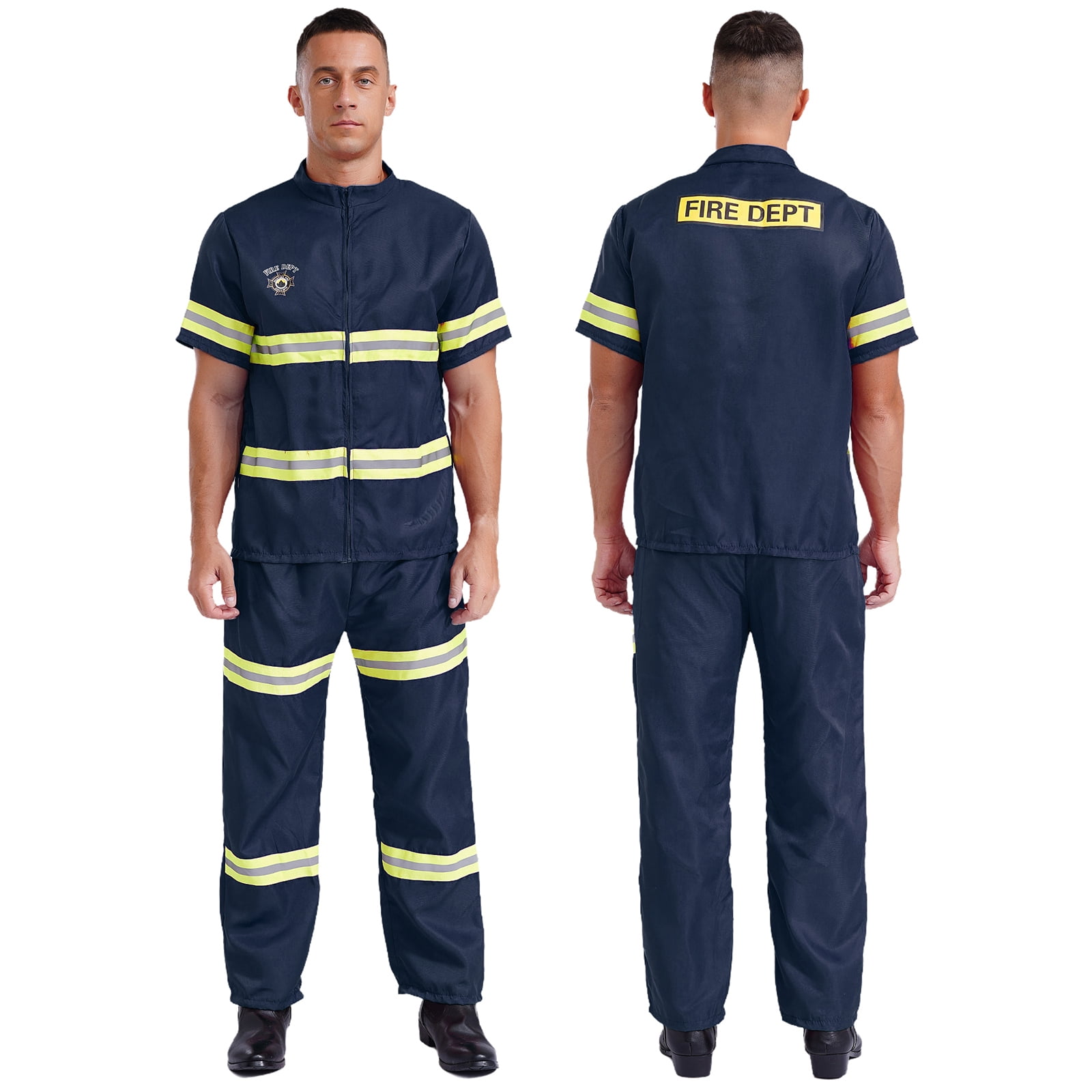 YiZYiF Mens Firefighter Costume Adults Fireman Cosplay Reflective ...
