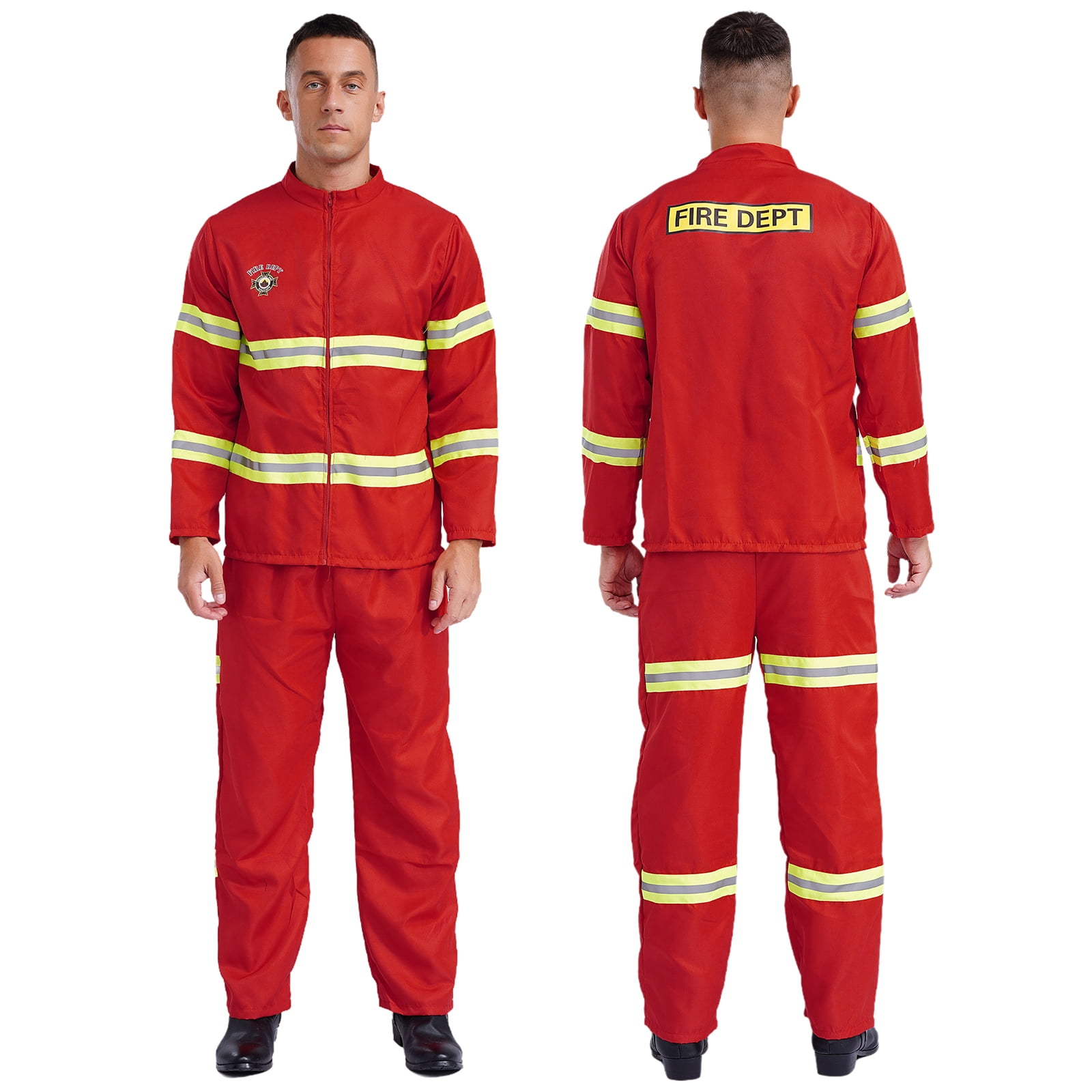 YiZYiF Mens Firefighter Costume Adults Fireman Cosplay Reflective ...