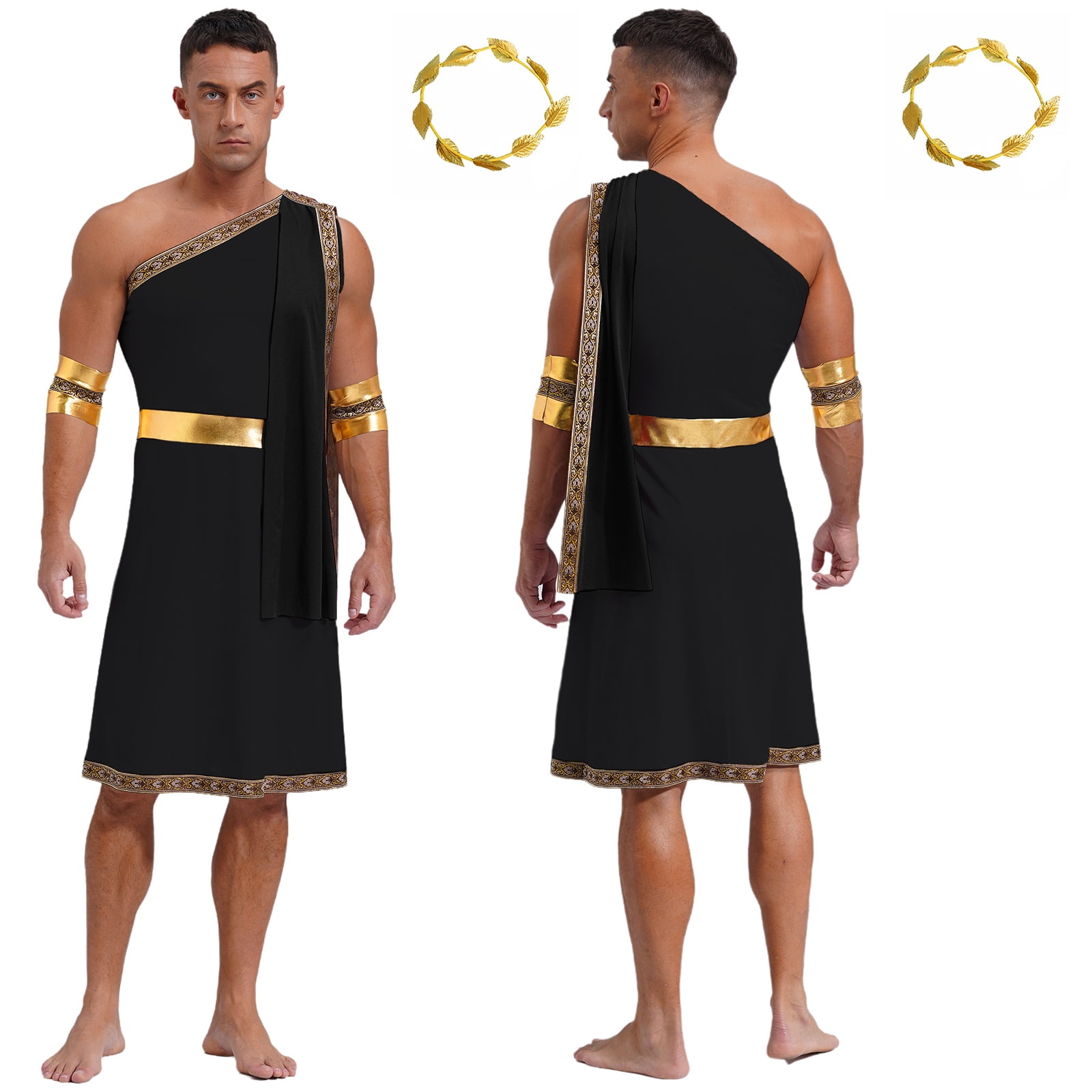 YiZYiF Mens Halloween Ancient Greek Cosplay Costume Roman Toga Caesar Party Fancy Dress Up Set ...