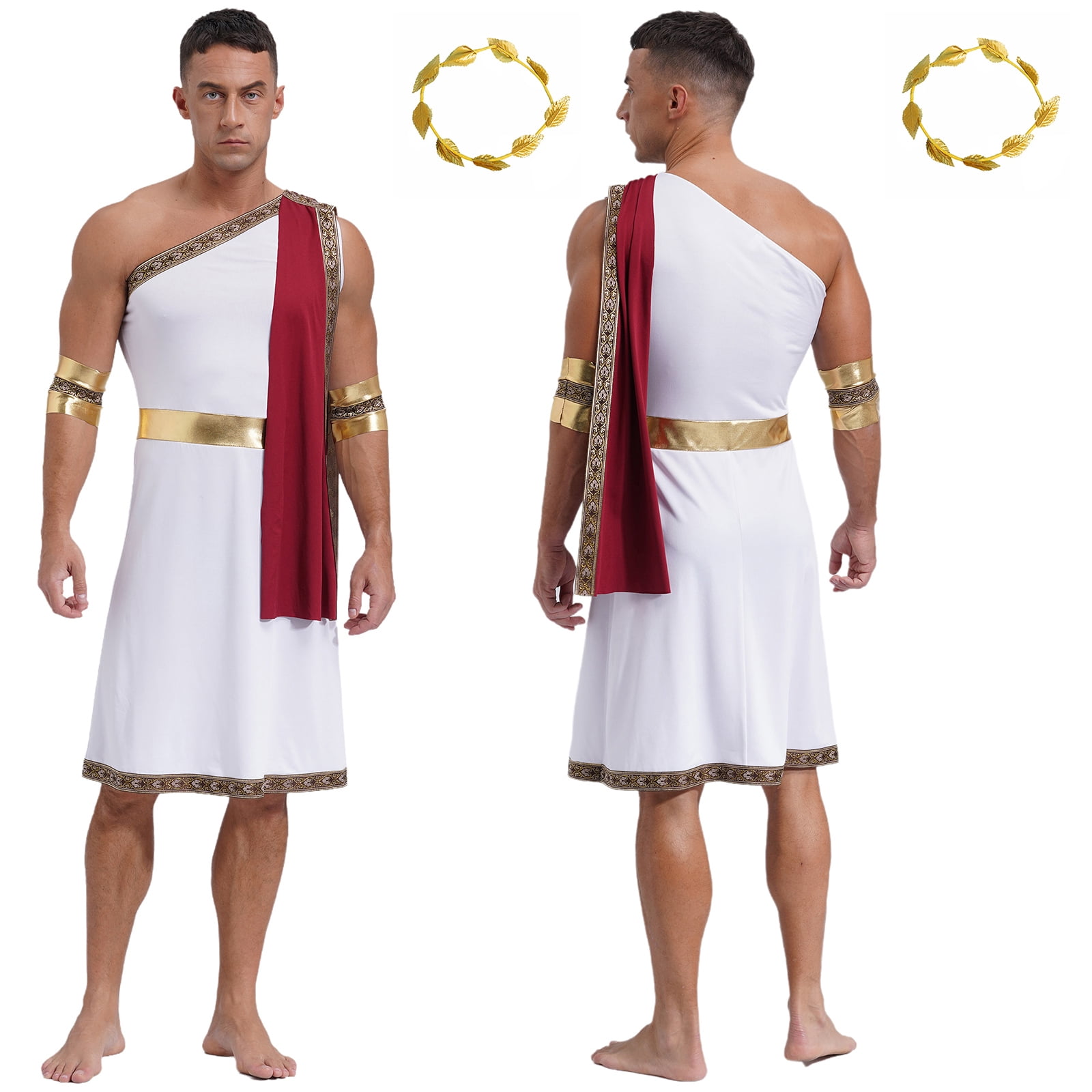 YiZYiF Mens Halloween Ancient Greek Cosplay Costume Roman Toga Caesar Party Fancy Dress Up Set ...