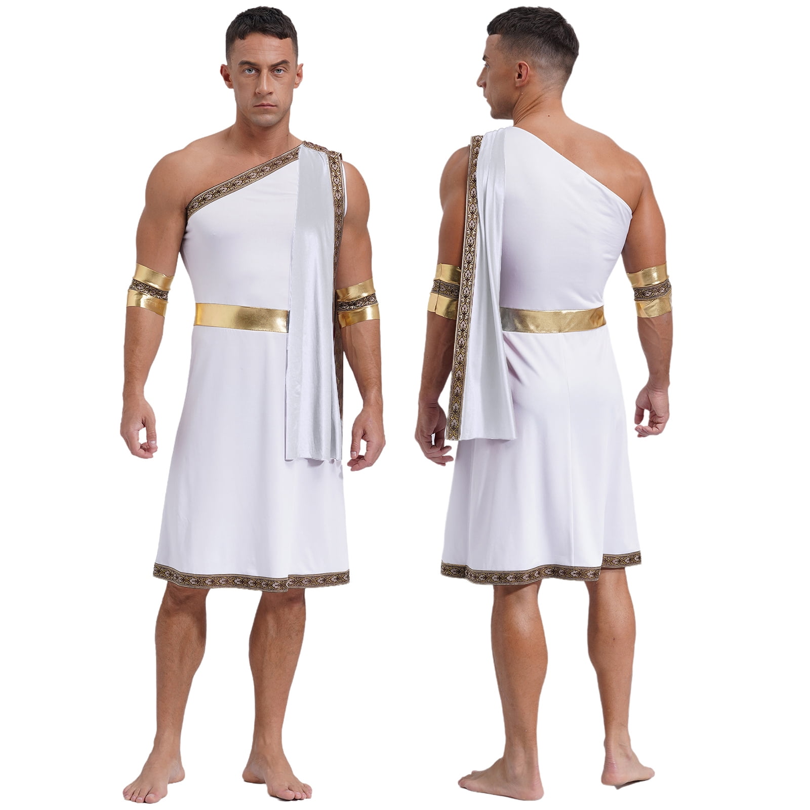 YiZYiF Mens Halloween Ancient Greek Cosplay Costume Roman Toga Caesar Party Fancy Dress Up Set ...