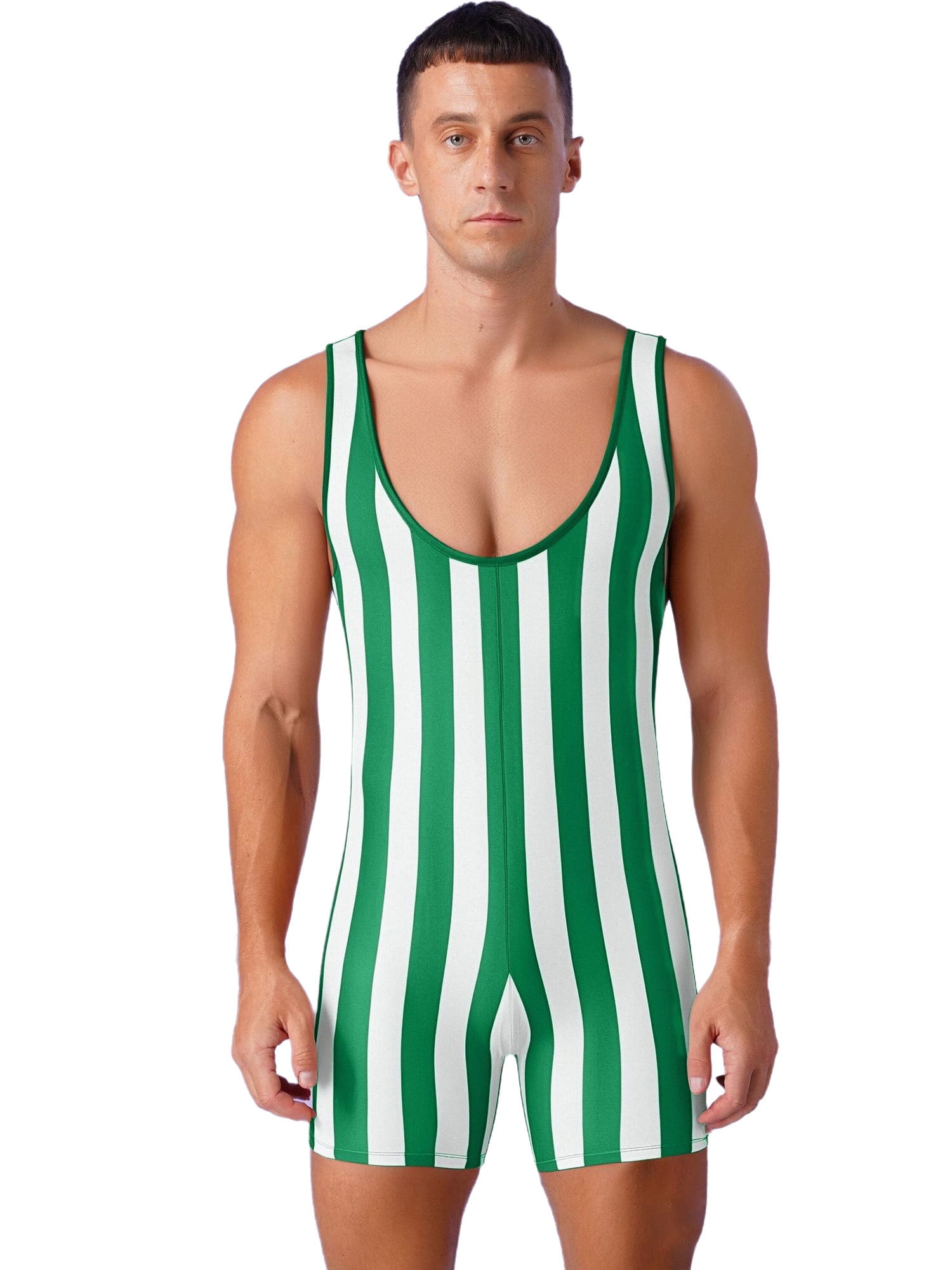 YiZYiF Mens One Piece Striped Wrestling Singlet Boxer Bodysuit Weight ...