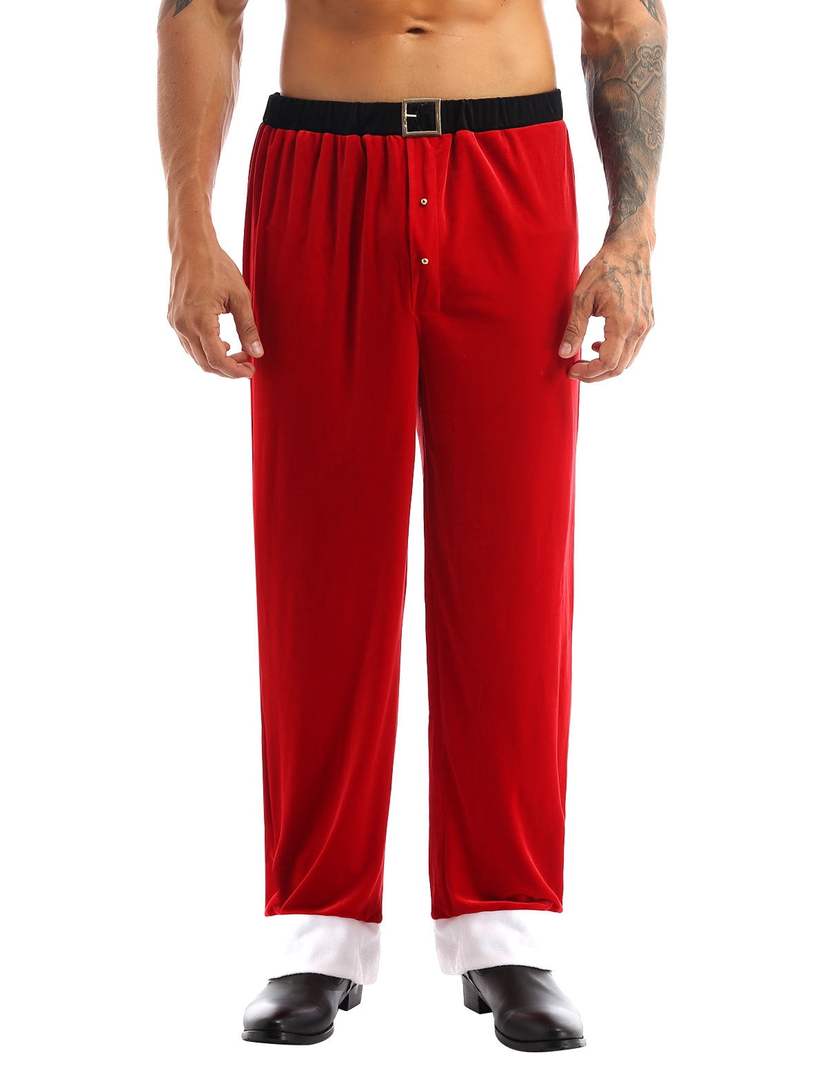 YiZYiF Mens Santa Claus Velvet Pants Loose Trousers Christmas Cosplay ...
