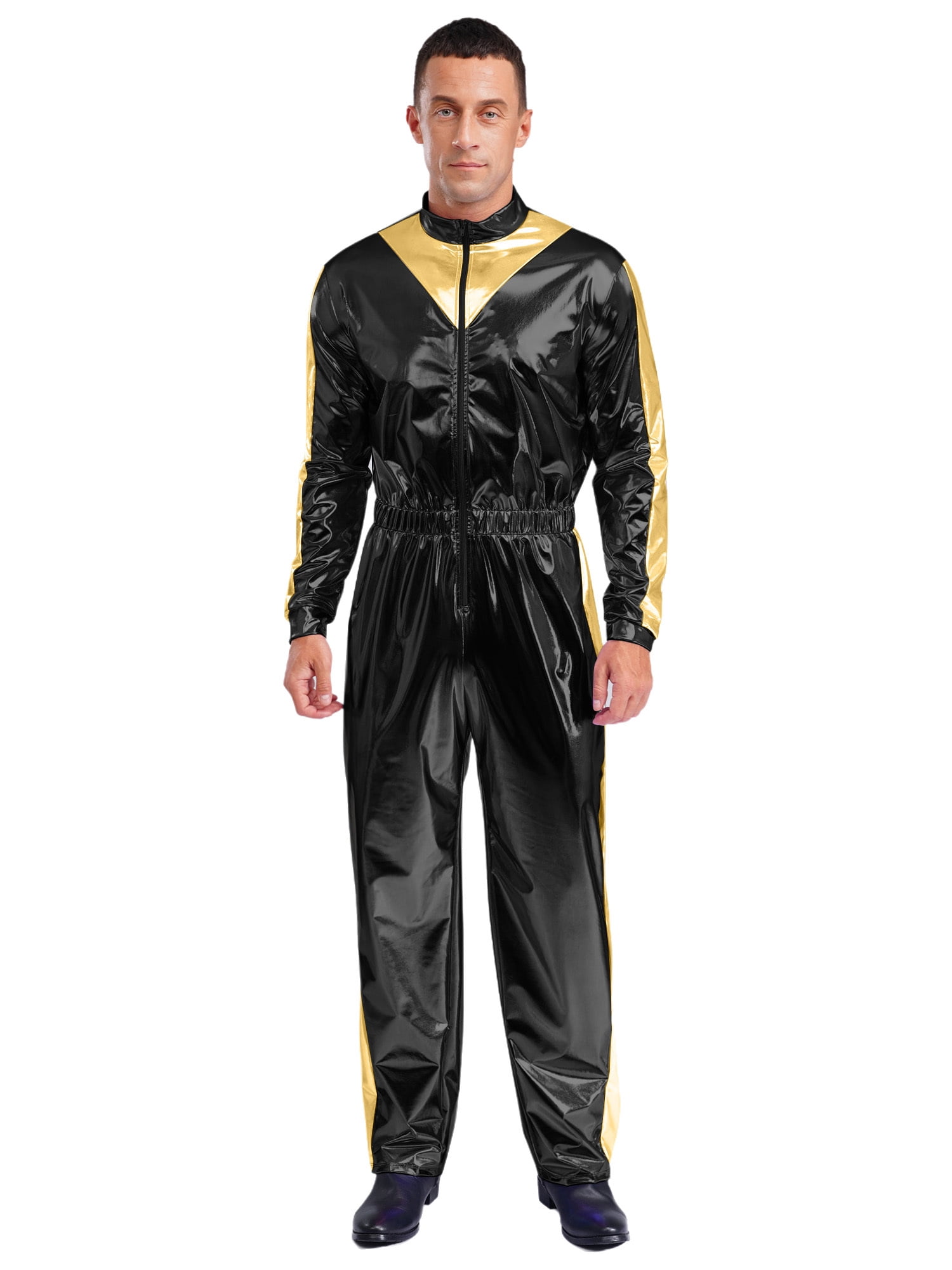 YiZYiF Mens Shiny Long Sleeve Elastic Waist Jumpsuit for Outer Space ...